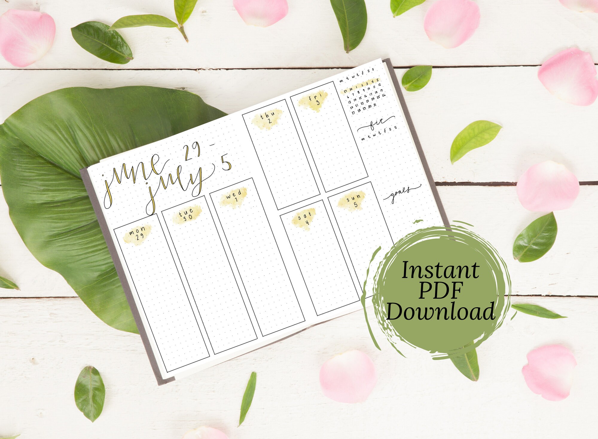 July 2020 Weekly Journal Planner june 29 July 5 Handlettered A5 Journal ...