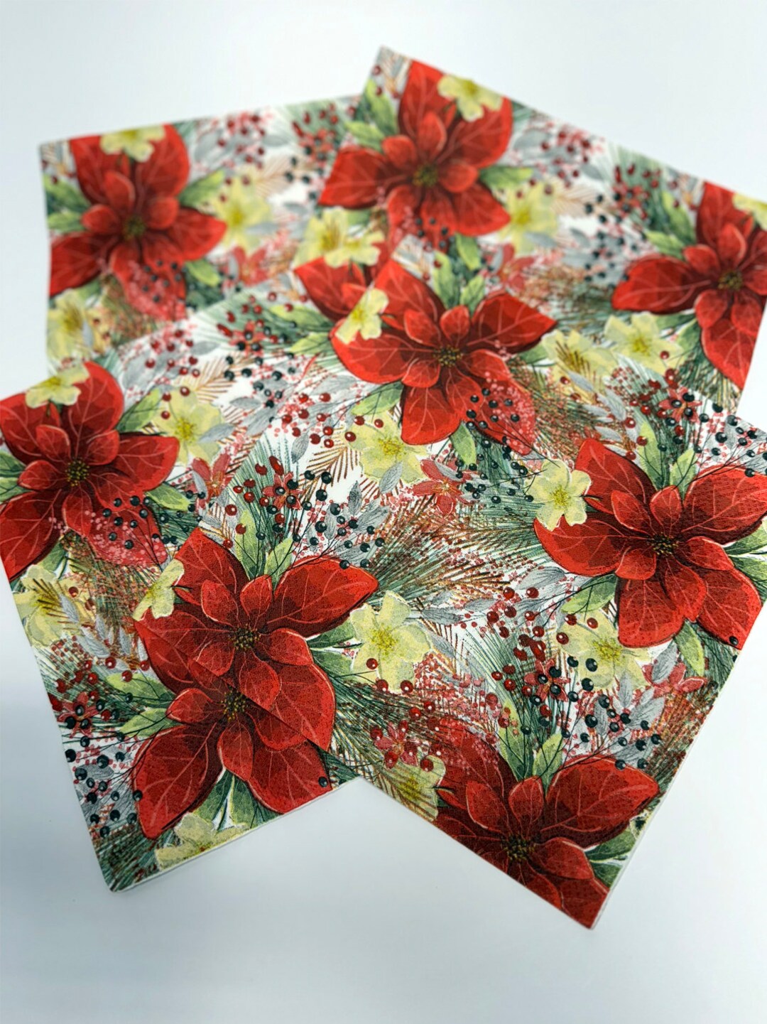Poinsettia Holiday Paper Napkins for Decoupage, Junk Journals ...