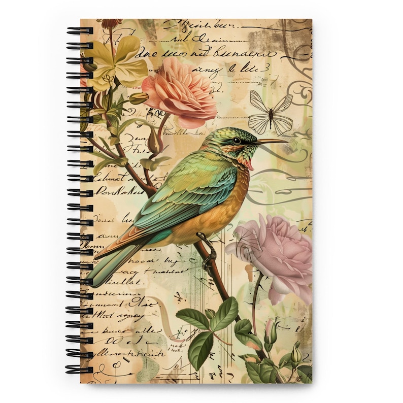 Vintage Bird Spiral Notebook – Bee-eater Front & Hummingbird Back ...