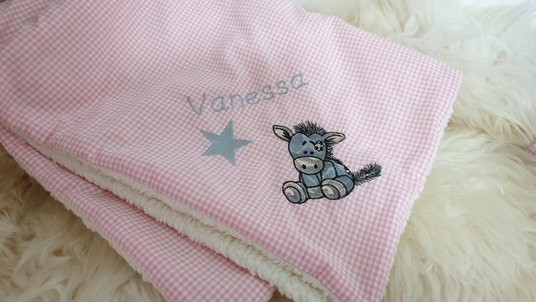 Babydecke Decke Kuscheldecke Esel Stern rosa Karo & Wunschnamen - Etsy ...