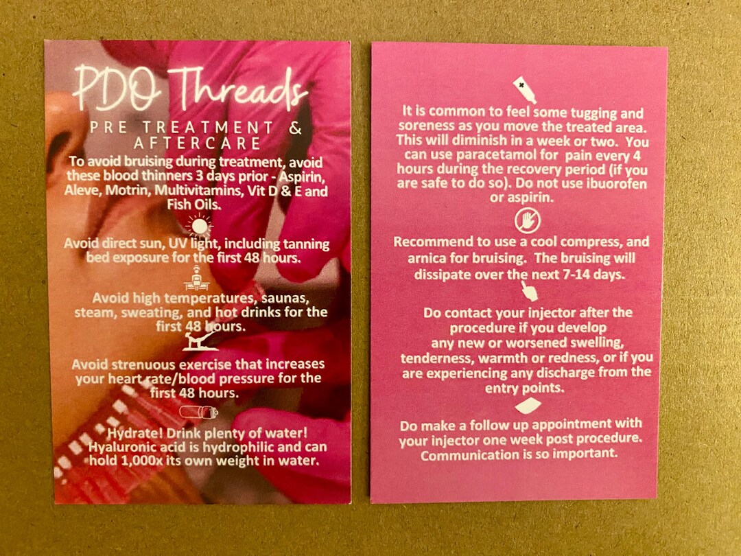 25 PDO THREADS Treatment Aftercare Cards-also Available: Botox.anti ...