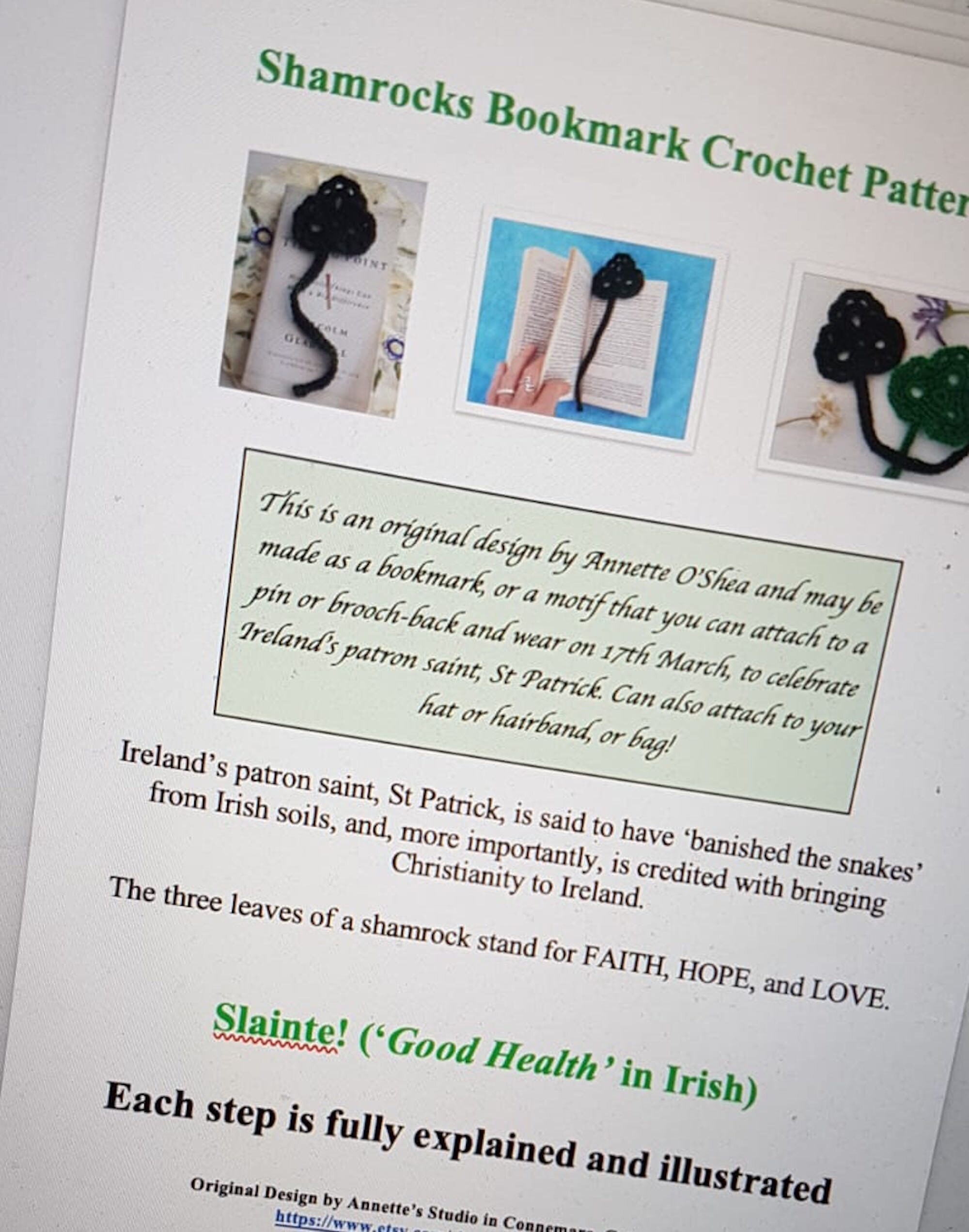 Buy Crochet Shamrock Bookmark Pattern. St. Patrick's Day Shamrock ...
