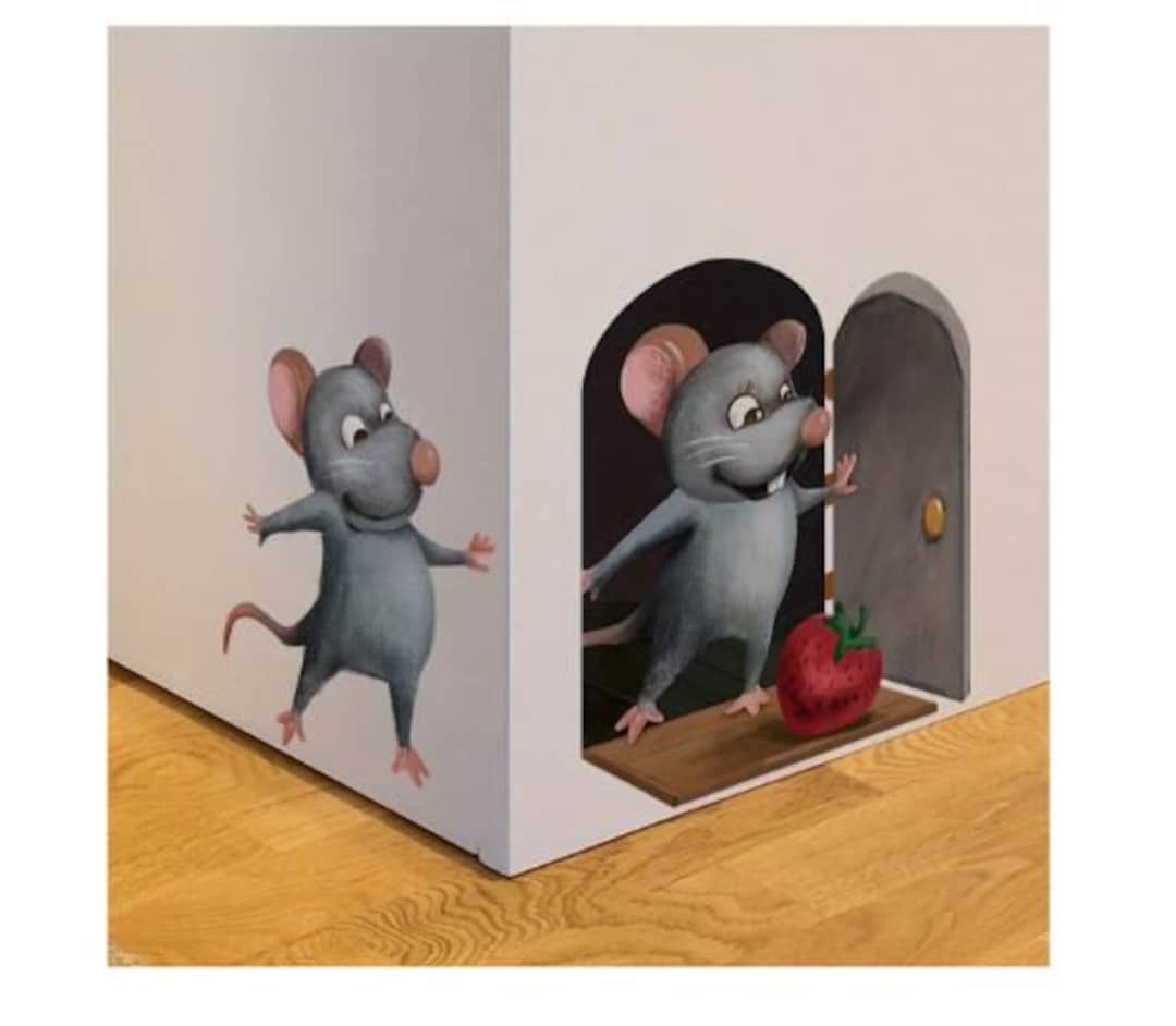 3d Mouse Wall Sticker, Cartoon Mouse Hole Sticker, Wall/corners ...