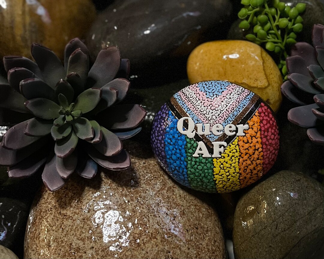 Queer AF, Rock Art, LGBTQ Gift, Pride, LGBTQ Pride, Queer, Rainbow, Dot ...