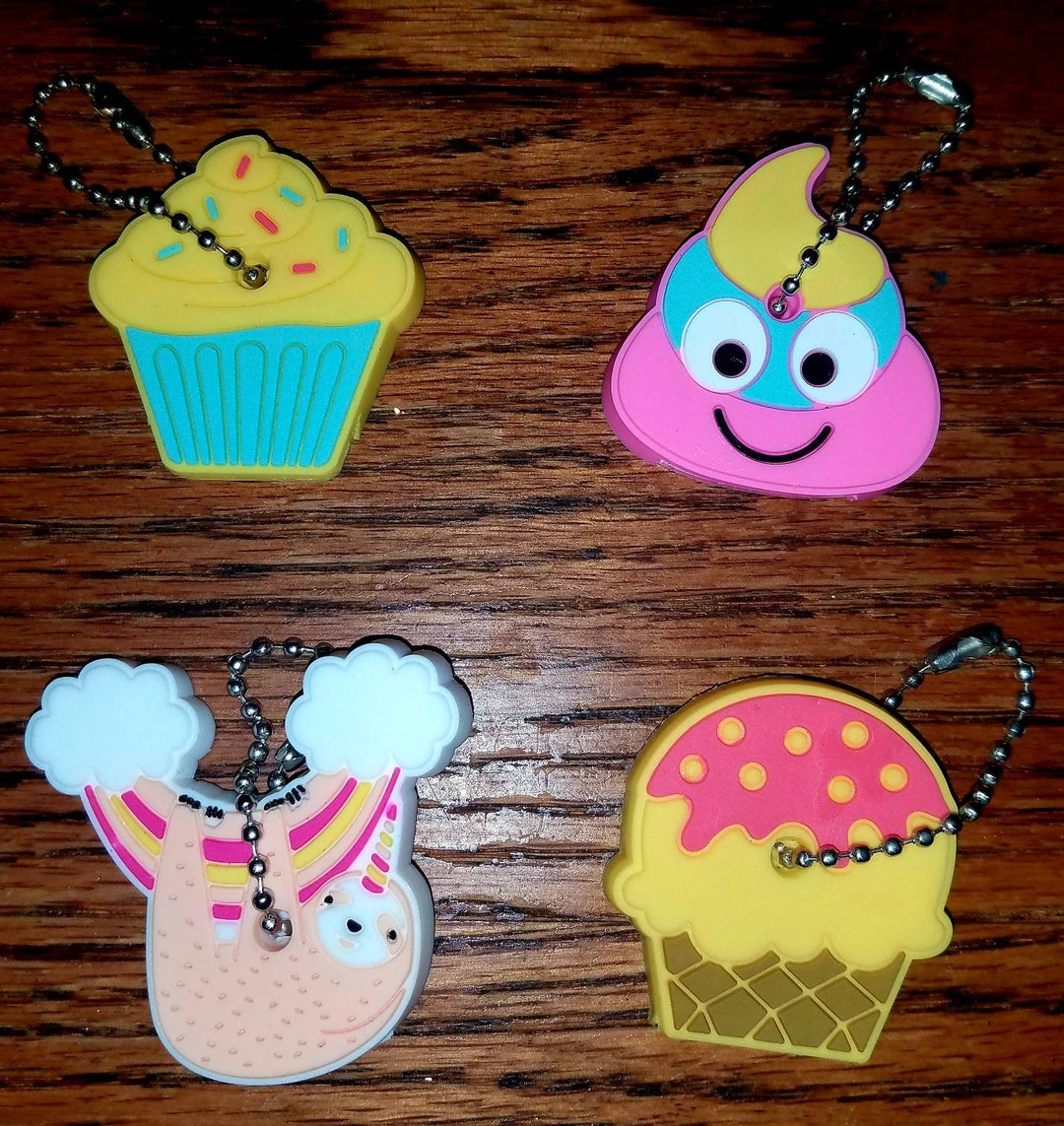 Key Covers in Blue Cupcake, Unicorn Poop Emoji, Rainbow Unicorn Sloth ...