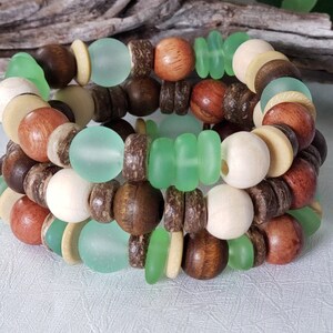 Handmade Sea Glass Beach Bracelets With Green Glass Beads and Natural ...