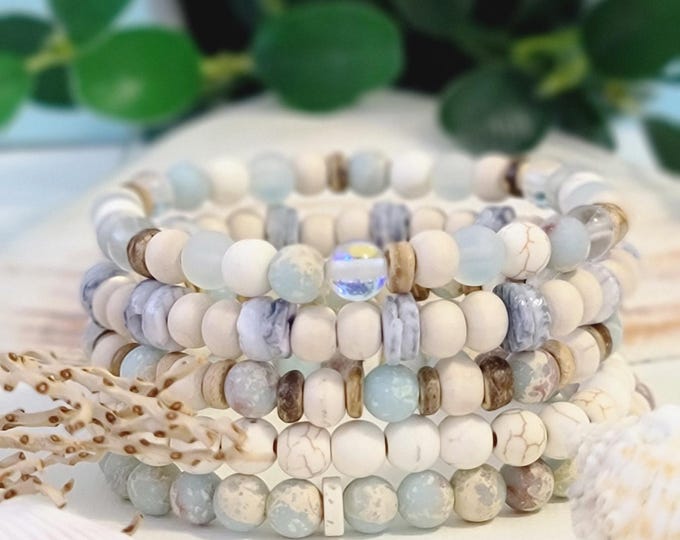 5pcs Beach Bracelets, Boho Bracelets, Sea Glass Bracelets, Beach ...