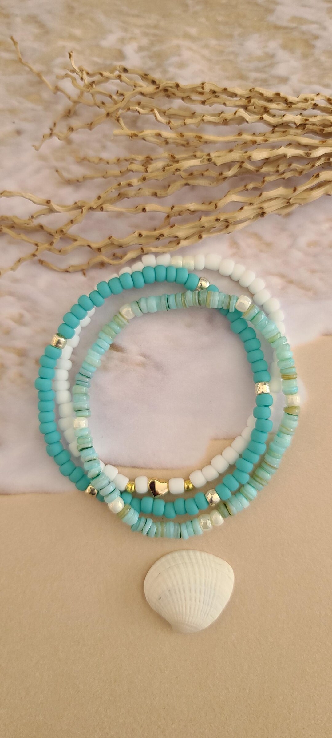 Beachy Bracelet Stack, Ocean Lover Gift, Coastal Boho Bracelets ...