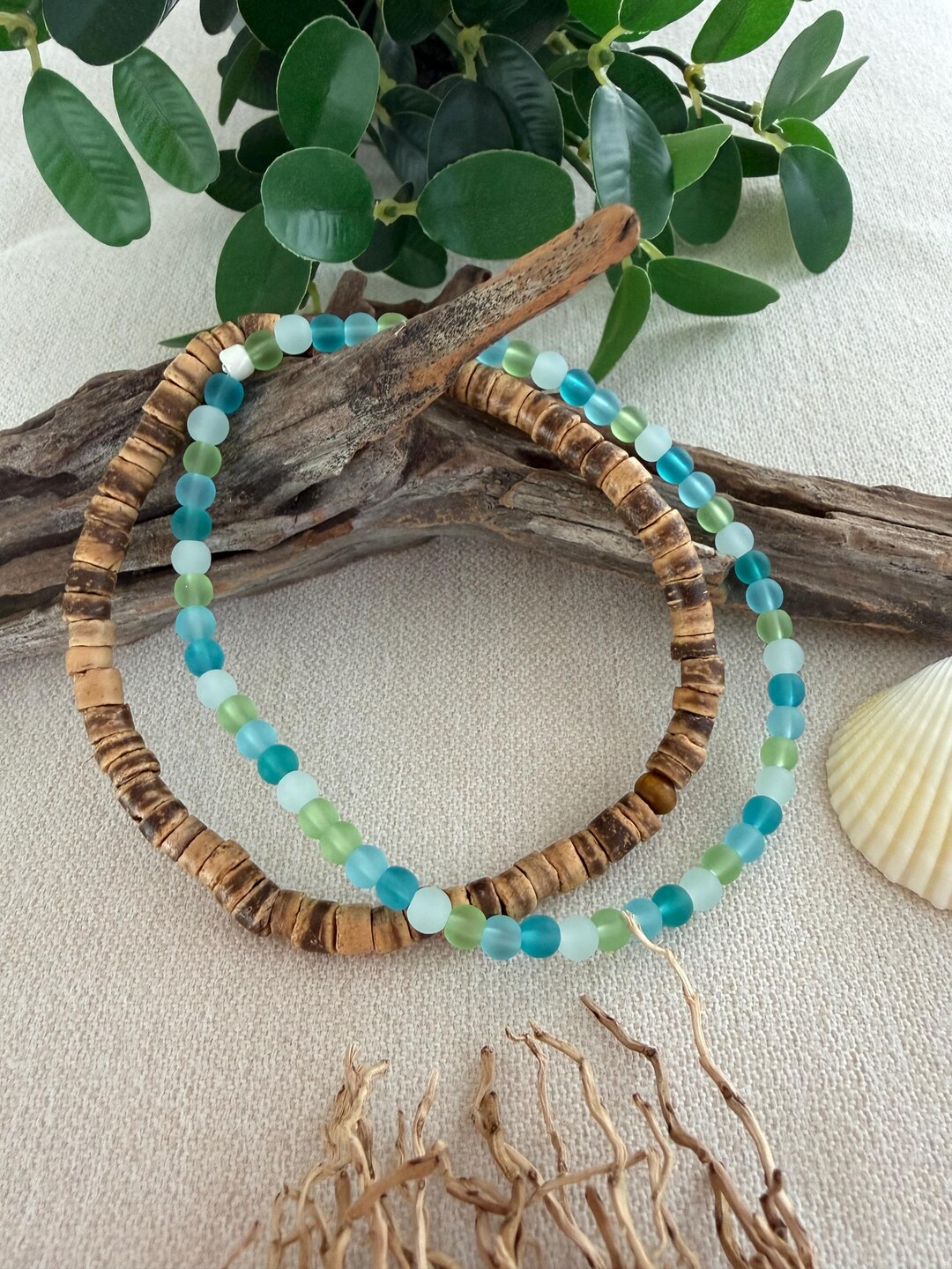 Set of 2 Coastal Style Anklets, Coconut Shell Beach Anklets, Ocean ...