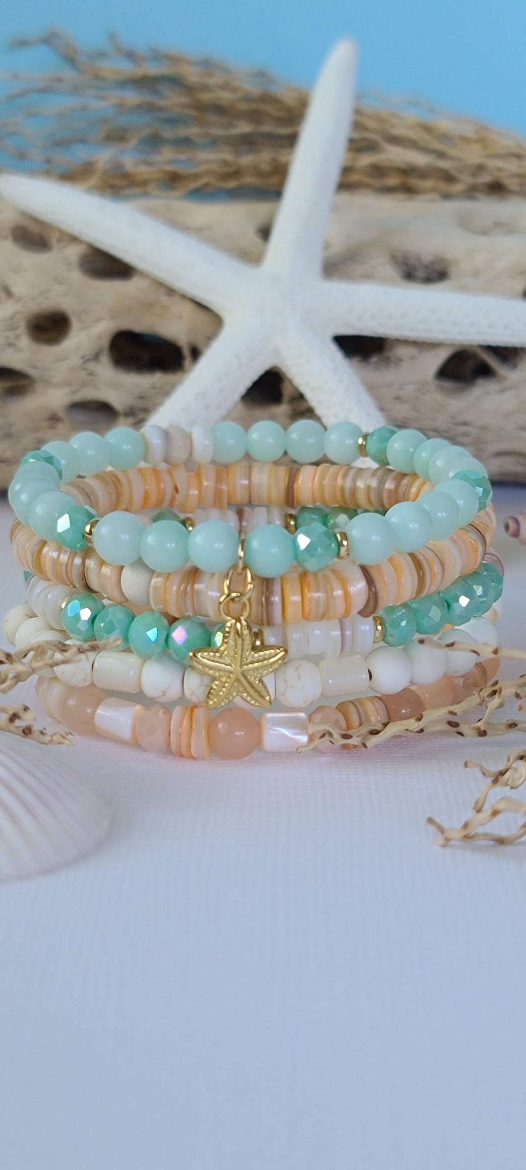 5 Beach Bracelets, Coastal Boho Bracelets, Seashell Bracelets, Beachy ...