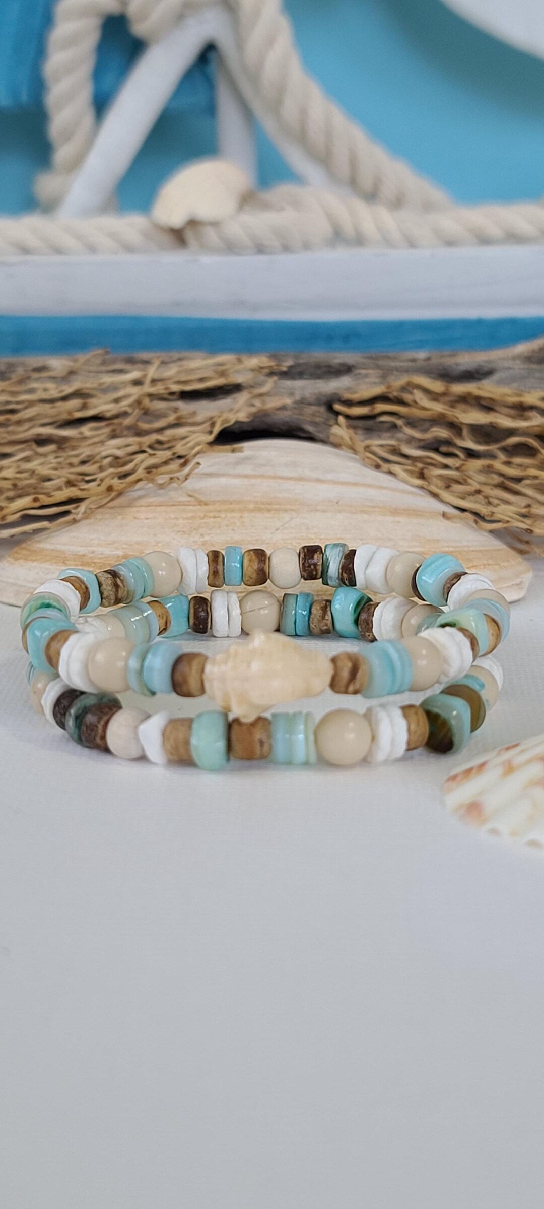 2pcs Coastal Bracelets, Beach Bracelets, Ocean Inspired Gifts, Surfer Bracelets, Beach Summer ...