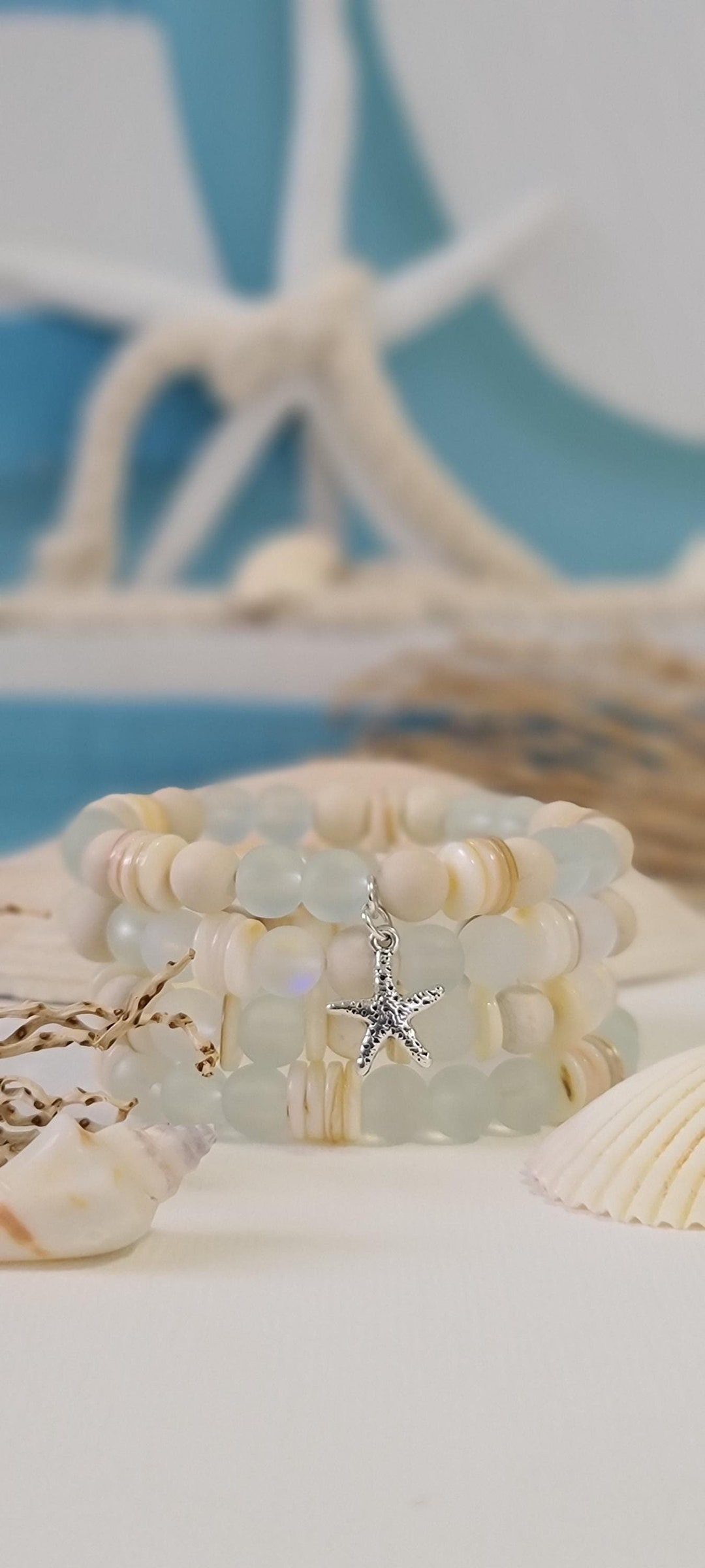 4pccs Sandy Beach Seashell Bracelets, Sea Glass Jewelry, Coastal Style ...