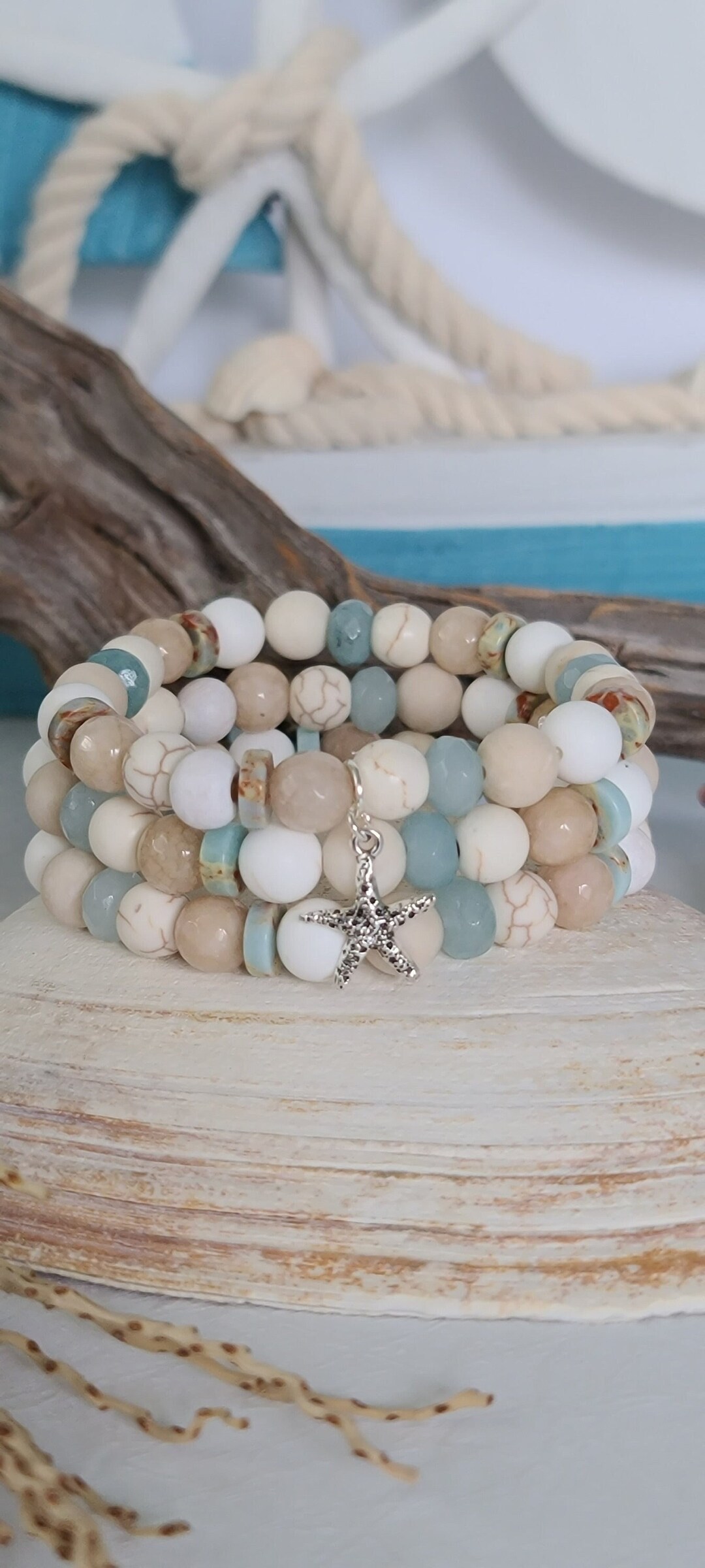 3 Sandy Beach Ocean Inspired Beach Bracelets, Beachy Coastal Bracelets ...