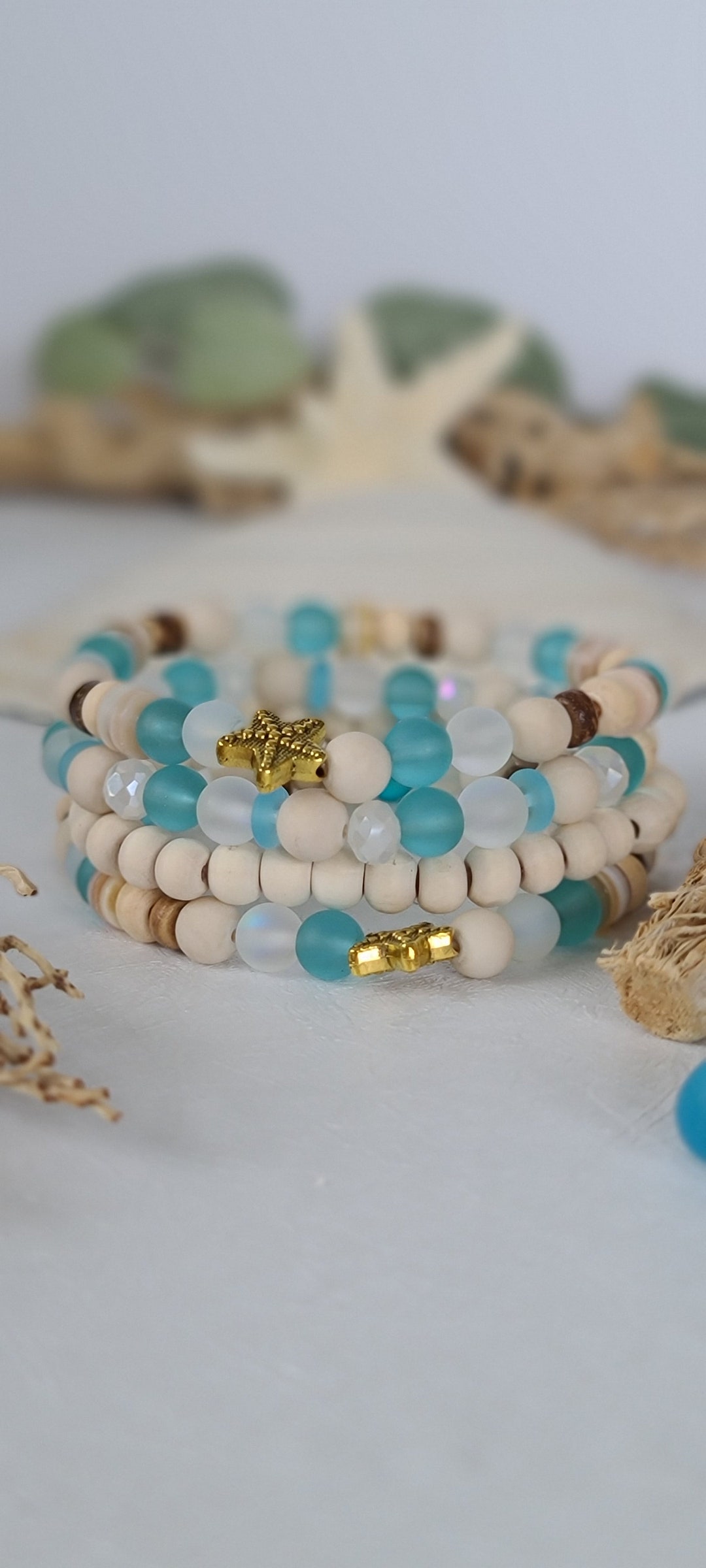 Four Beachy Boho Bracelets, Coastal Style, Sea Glass Bracelets, Beach ...