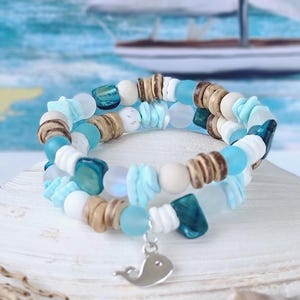2pc Beach Bracelets, Ocean Lover Gifts, Sea Glass Bracelets, Beachy ...