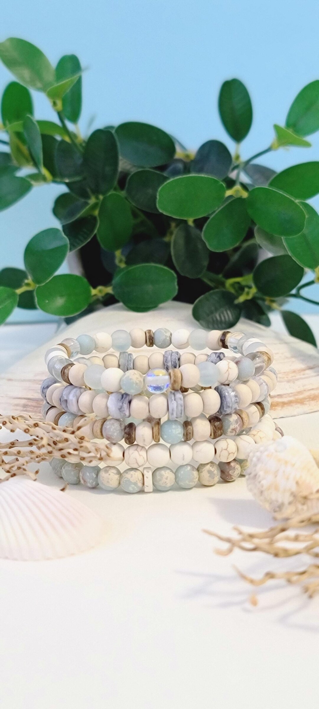 5pcs Beach Bracelet Set, Boho Coastal Jewelry, Beach Lover Gifts ...