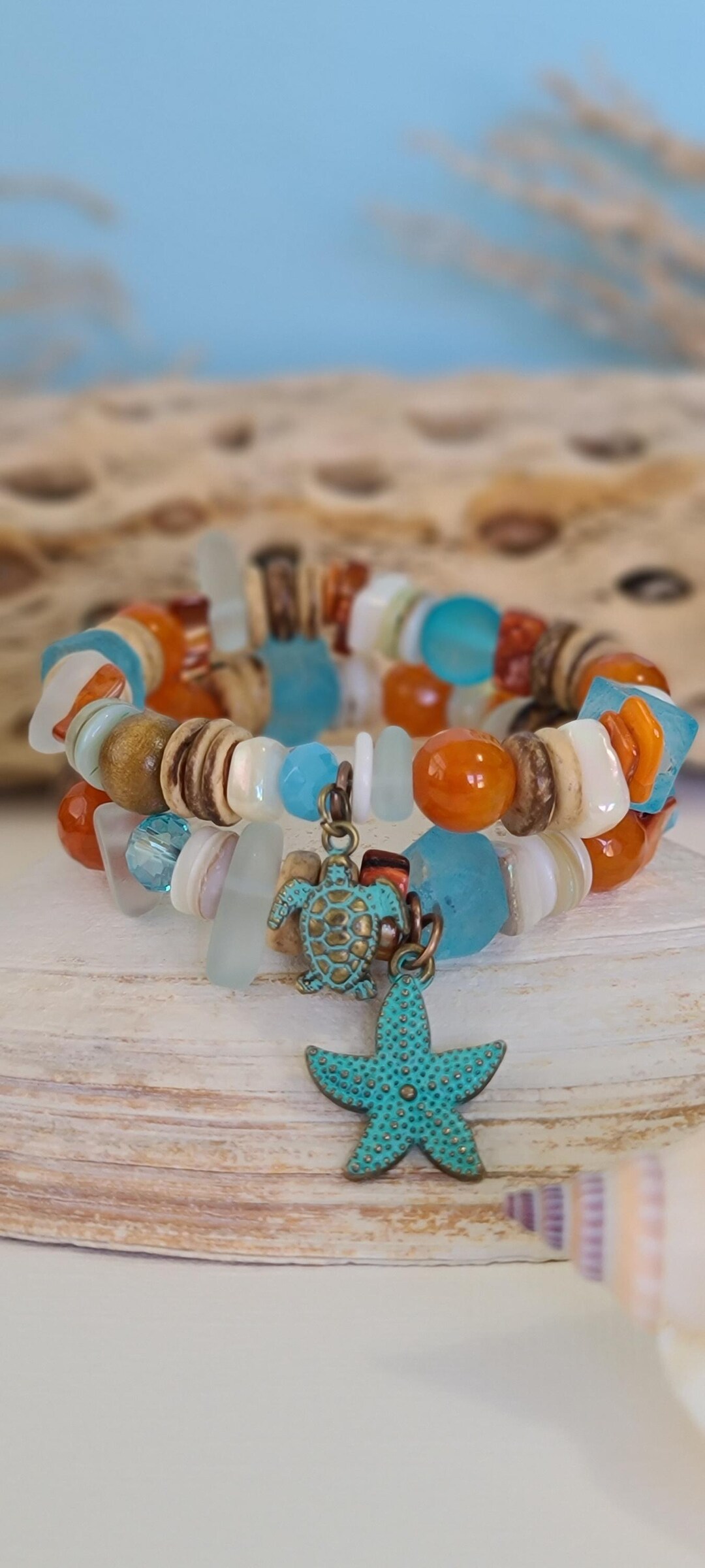Colorful Chunky Beachy Bracelets, Coastal Jewelry, Sea Glass Charm ...