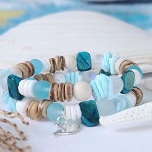 2pc Beach Bracelets, Ocean Lover Gifts, Sea Glass Bracelets, Beachy ...