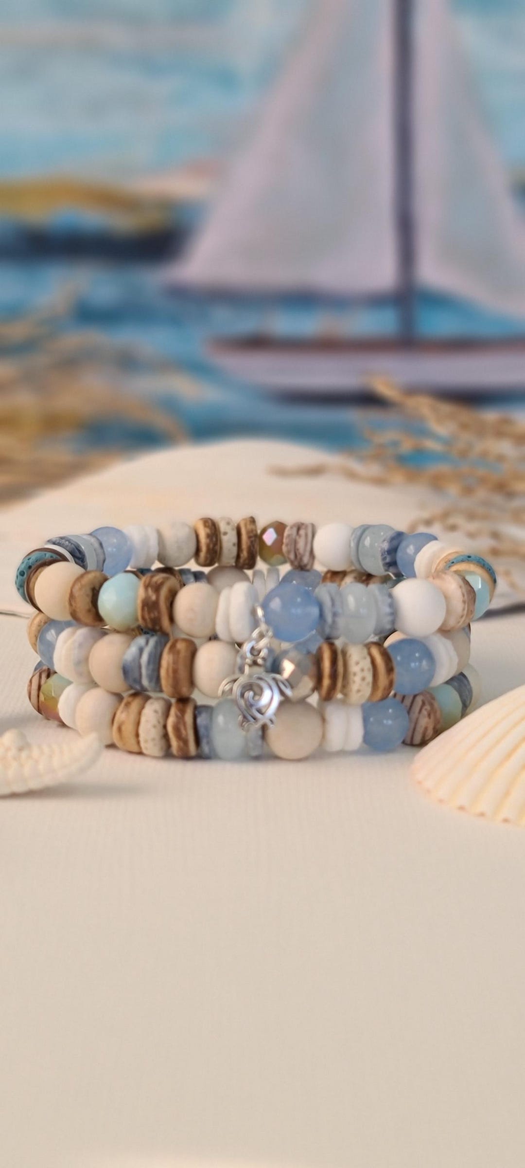 3pc Ocean Lover Beach Bracelets, Seashell Bracelets, Coastal Bracelets ...