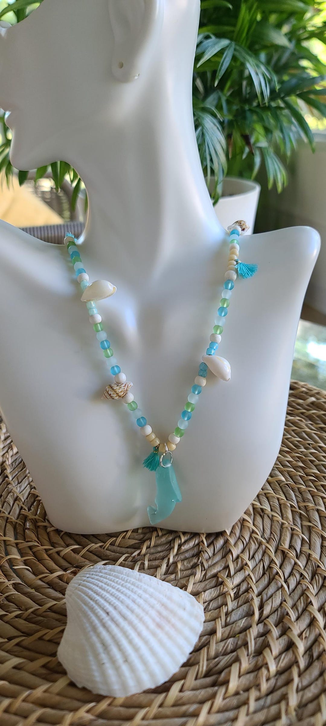 Natural Seashell Beachy Necklace, Sea Glass Jewelry, Boho Coastal ...