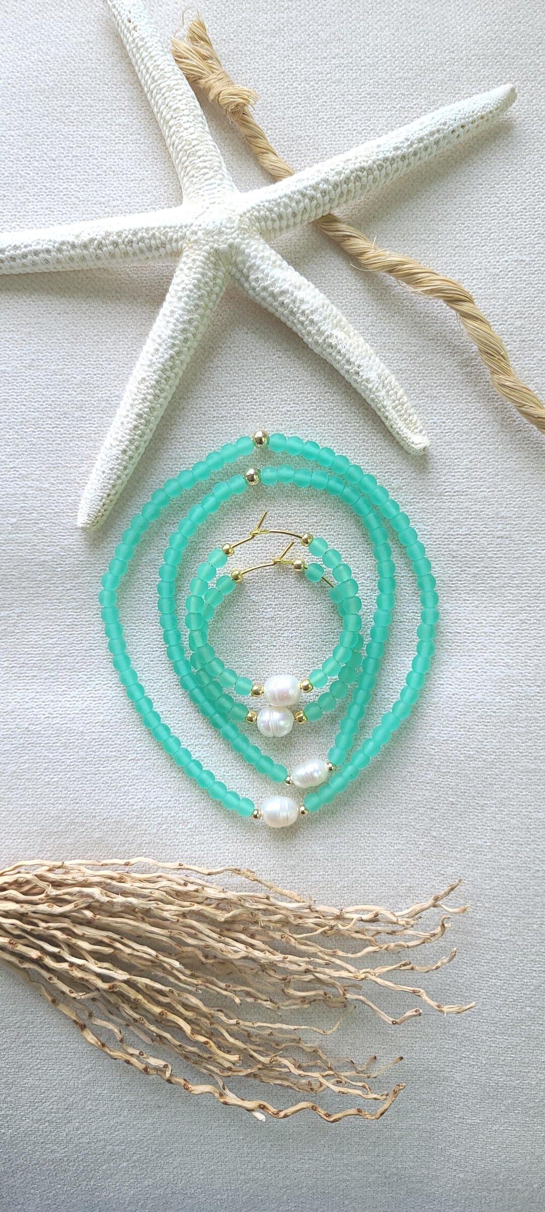Coastal Style Jewelry Set, Seafoam Color Bracelets, Beachy Boho Style ...