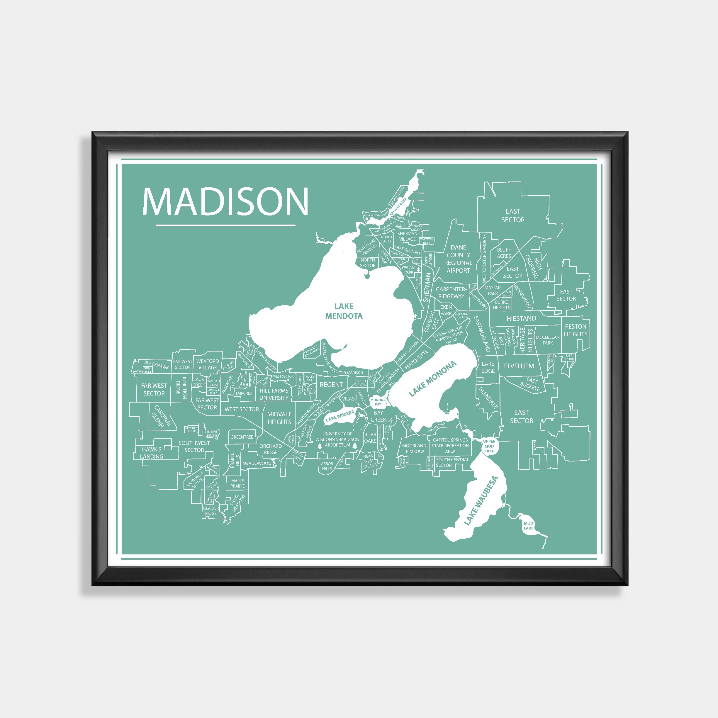 Madison Map Print Wall Art Madison Neighborhood Map Madison - Etsy