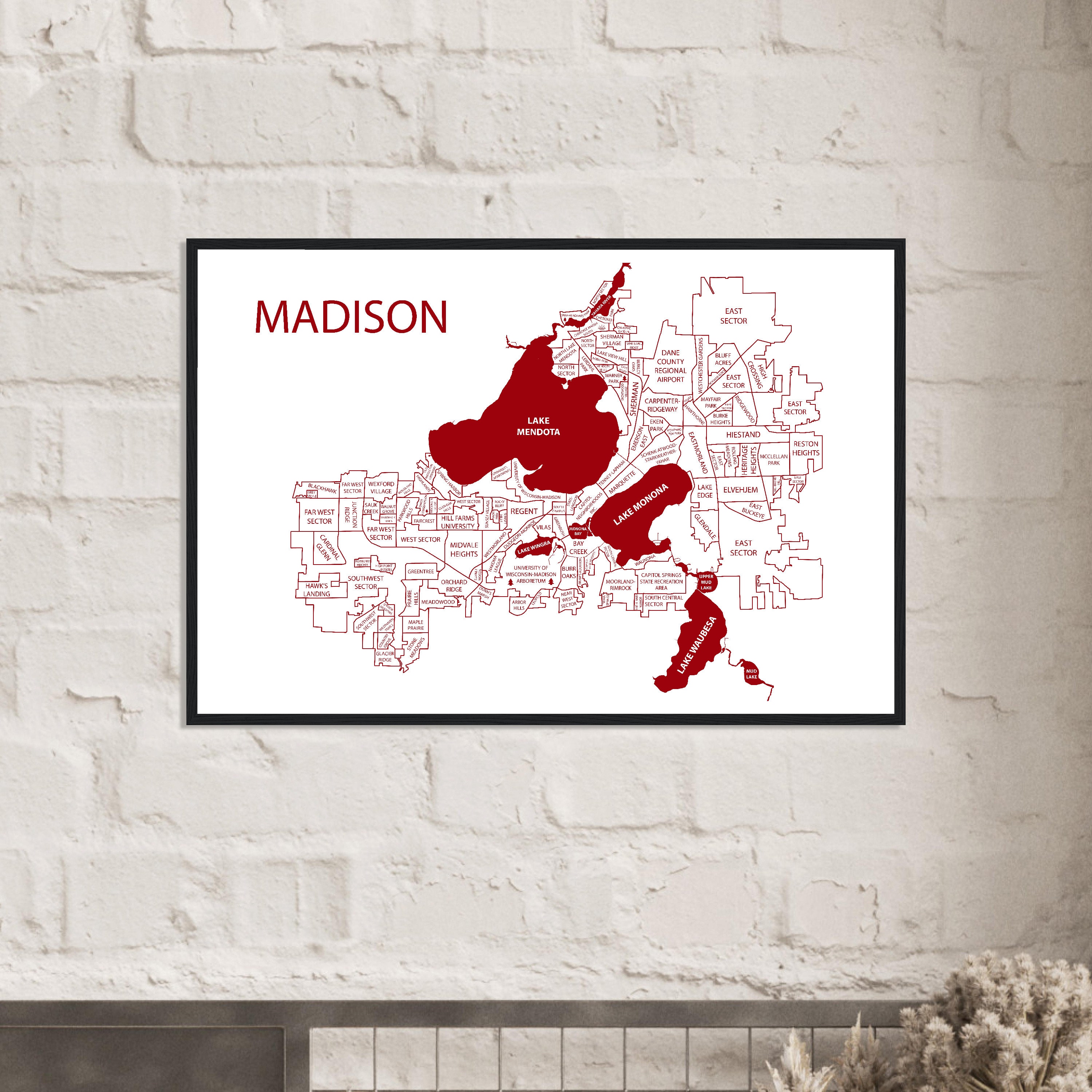 Madison Map Print Wall Art, Madison Neighborhood Map, Madison Wisconsin ...