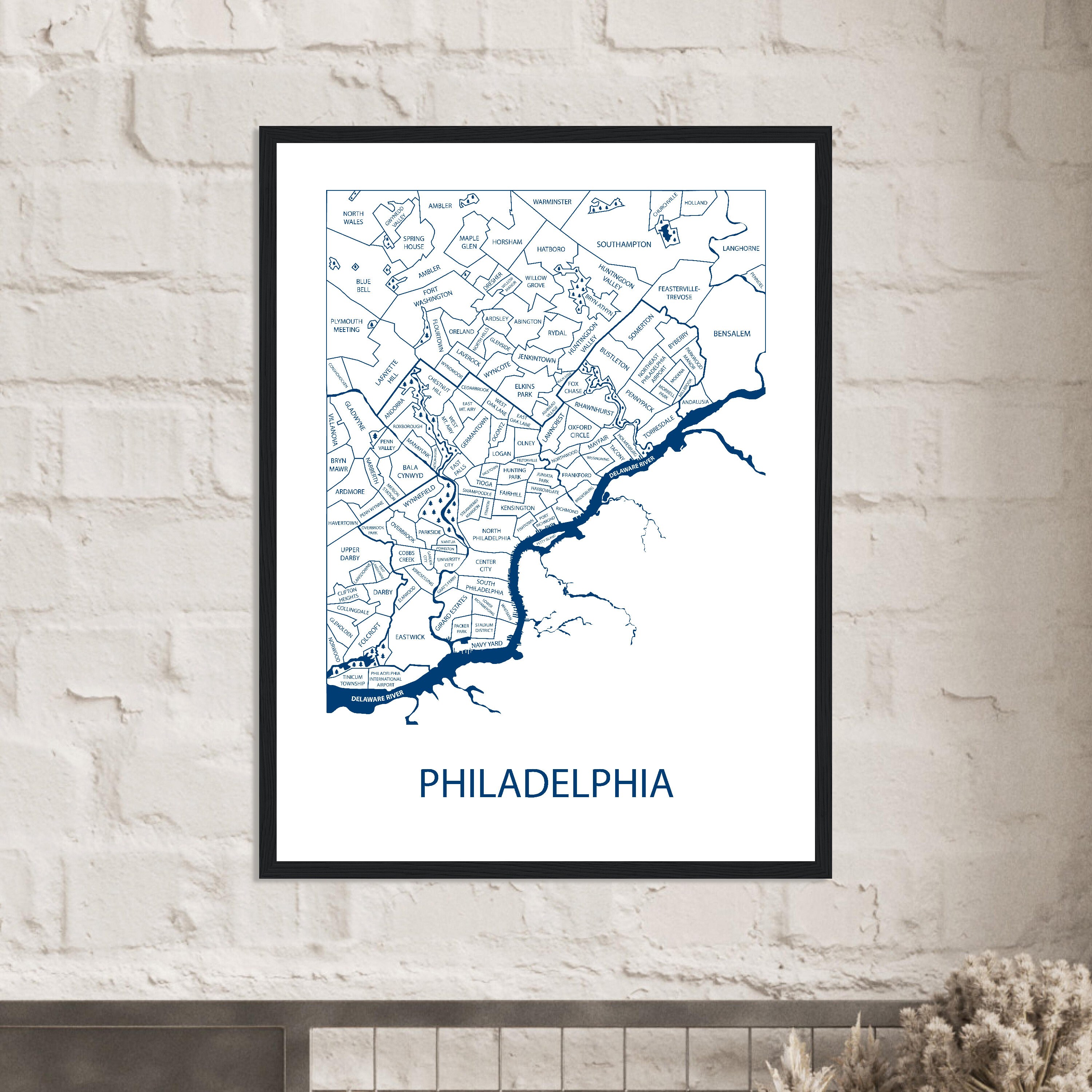 Philadelphia Area Map Art Print, Philadelphia Suburbs Map Poster ...
