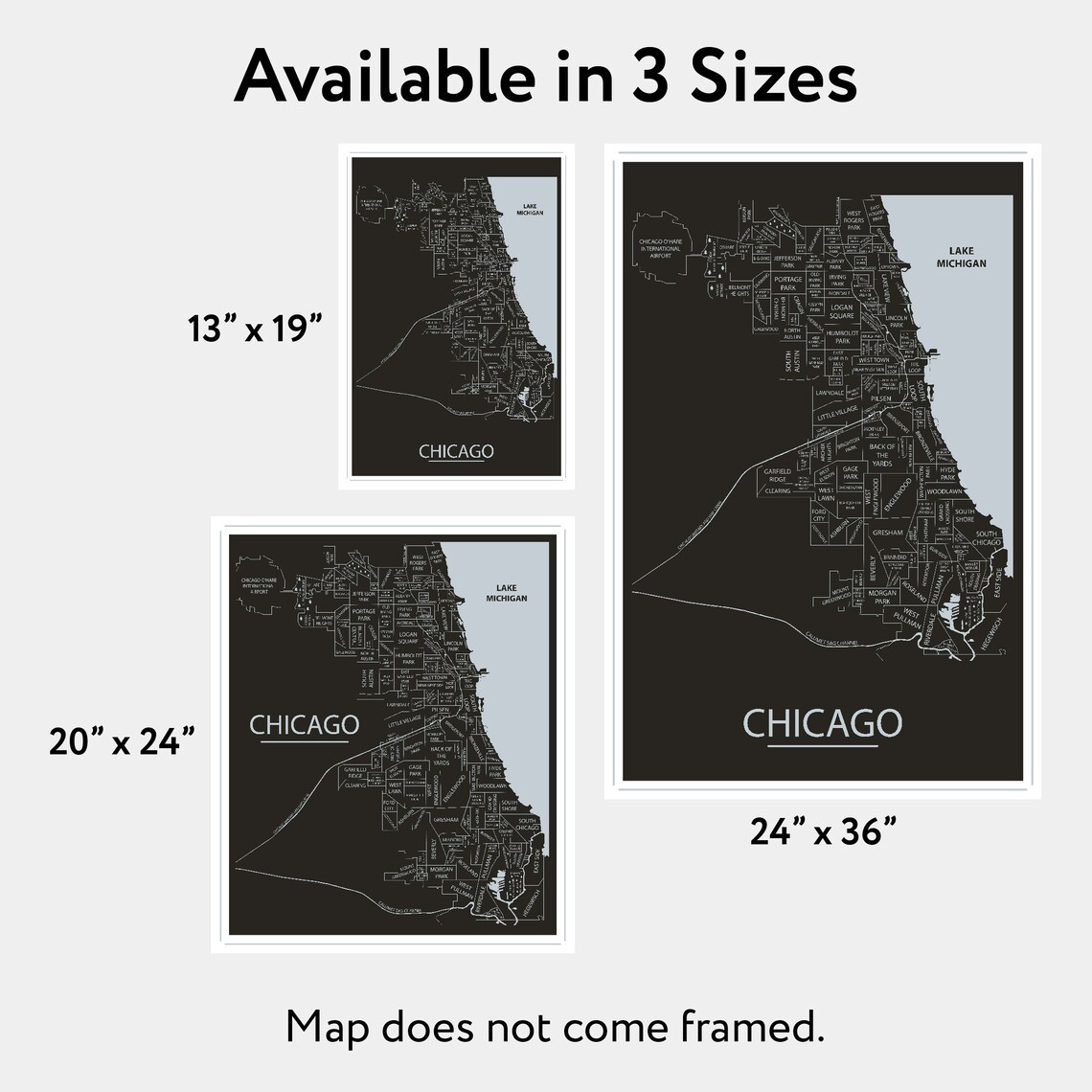 Chicago Map Print Chicago Map Large Poster Personalized | Etsy