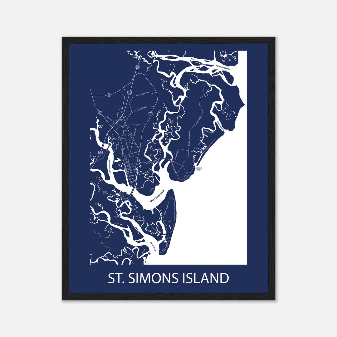 St Simons Island Georgia Map Print, Framed Poster of St. Simons Island ...