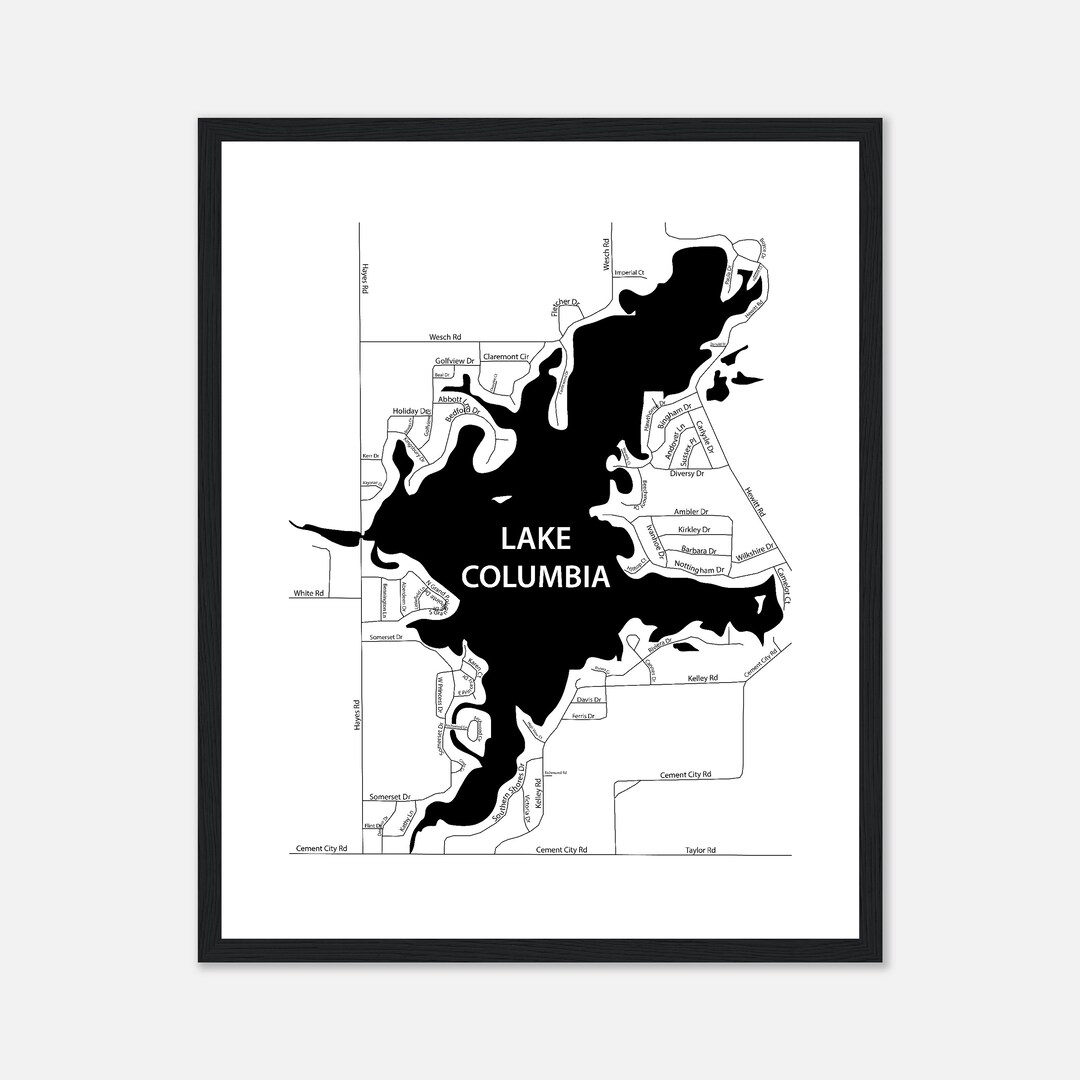 Lake Columbia Michigan Map Print: Modern Lake House Decor - Etsy