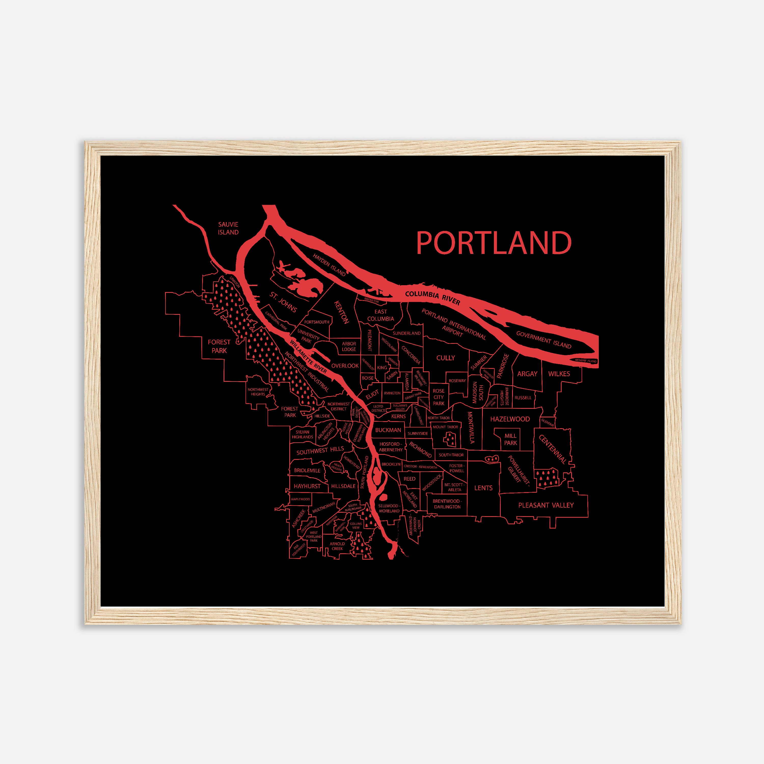 Portland Map Wall Art, Portland Neighborhood Map Print, Trail Blazers ...
