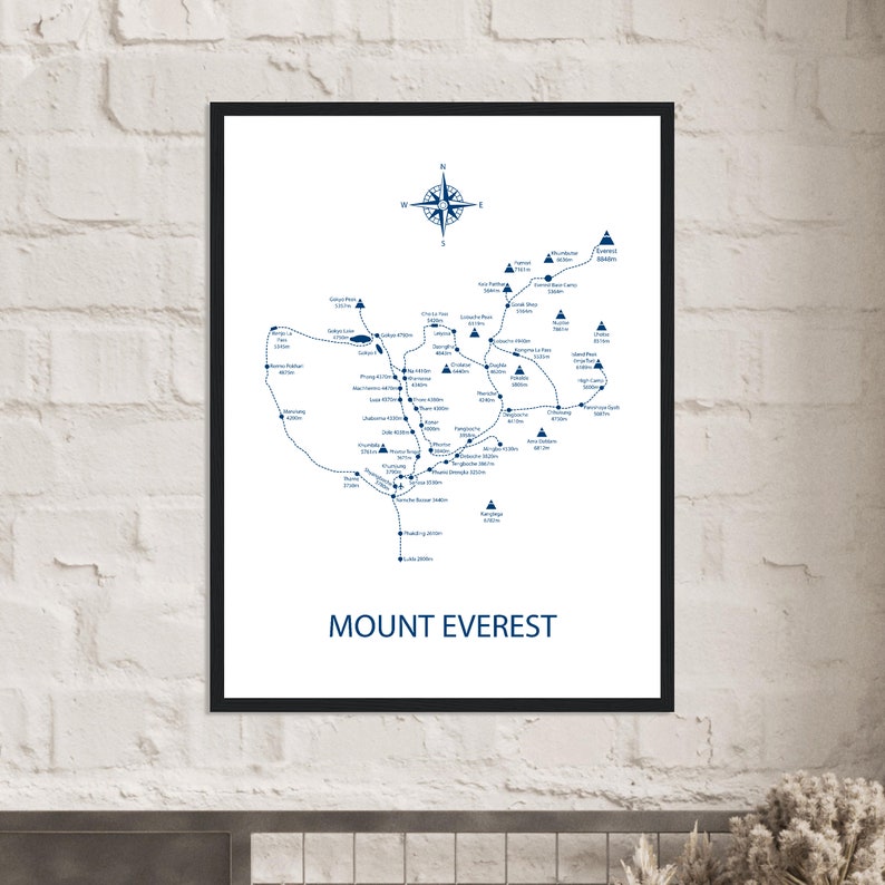 Mount Everest Print Trail Map Poster Personalized Climbing - Etsy