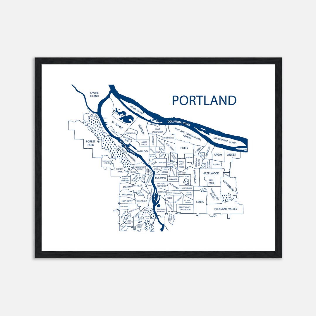 Portland Map Wall Art, Portland Neighborhood Map Print, Trail Blazers ...