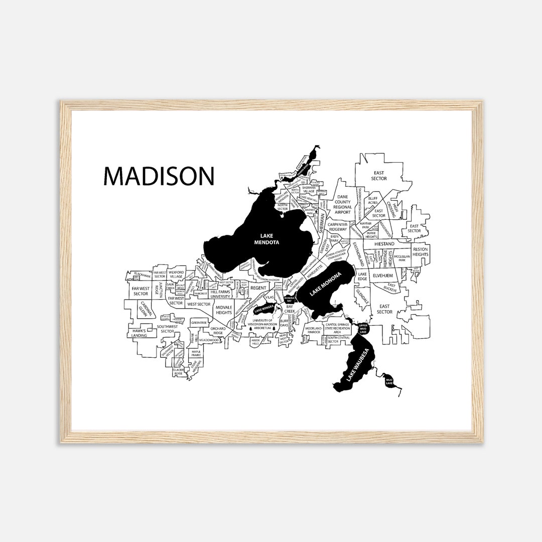 Madison Map Print Wall Art, Madison Neighborhood Map, Madison Wisconsin ...