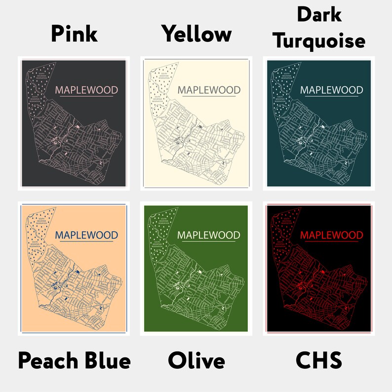 Maplewood NJ Map Print Custom Colors Maplewood Poster - Etsy