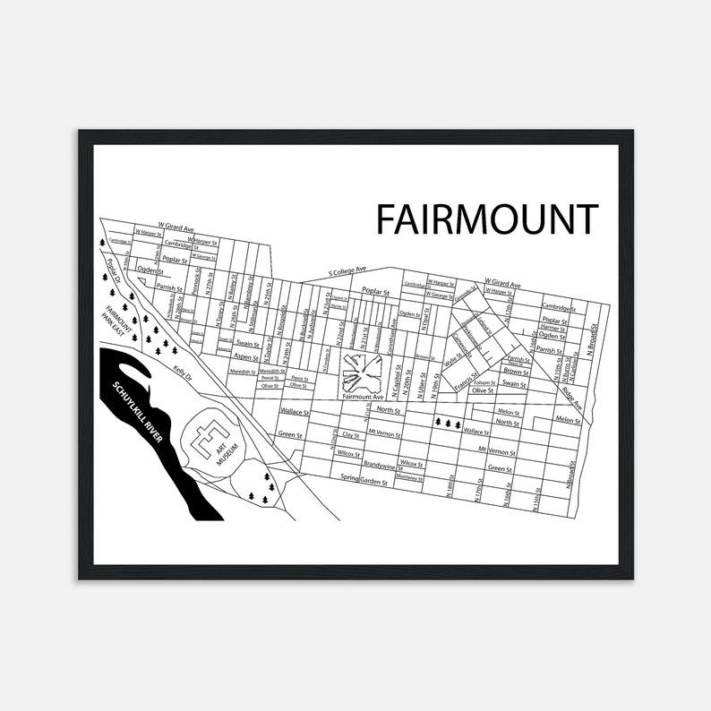 Fairmount Philadelphia Neighborhood Map Print, Personalized Street Map ...
