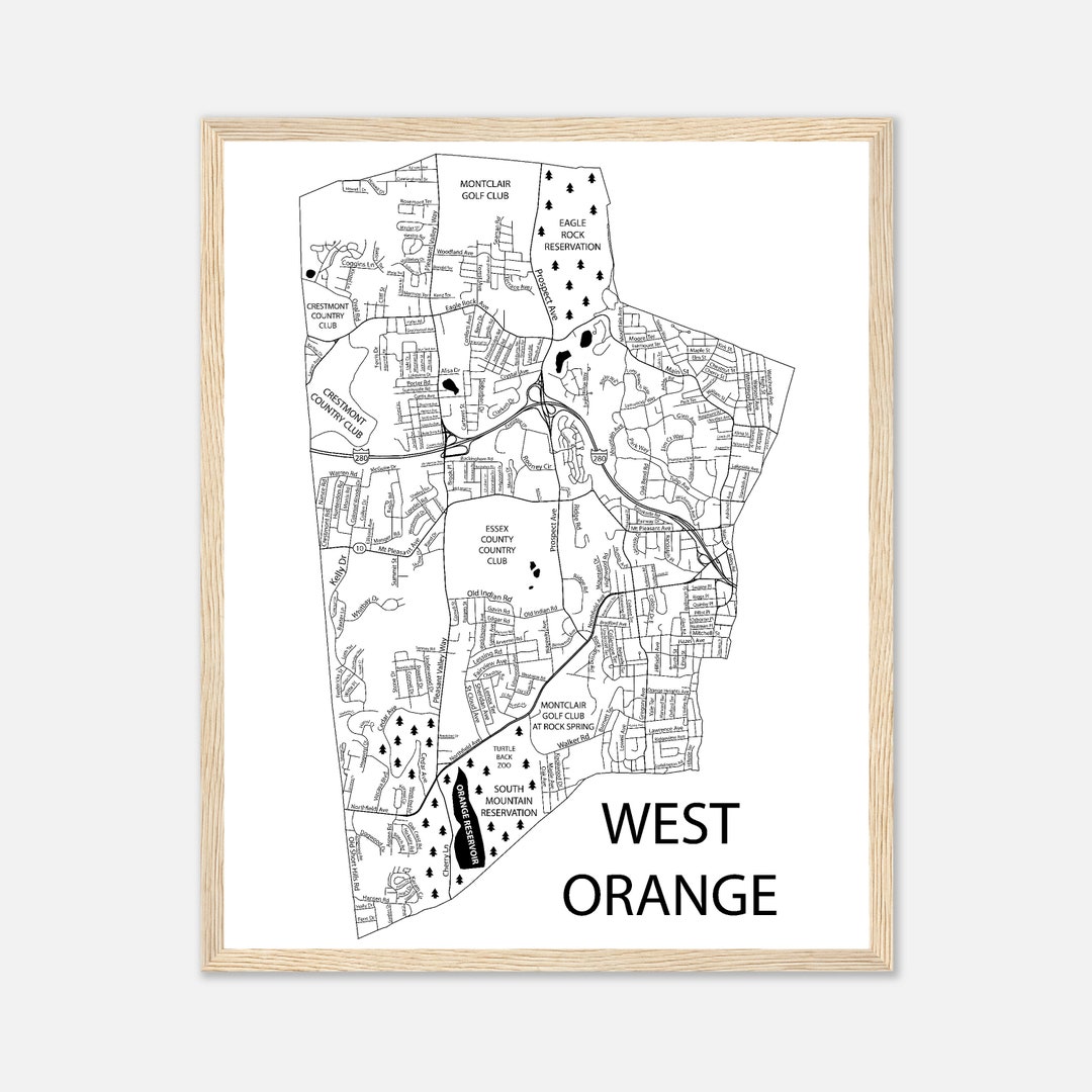 West Orange Map Print, New Jersey Housewarming Gift, Local Decor, West ...