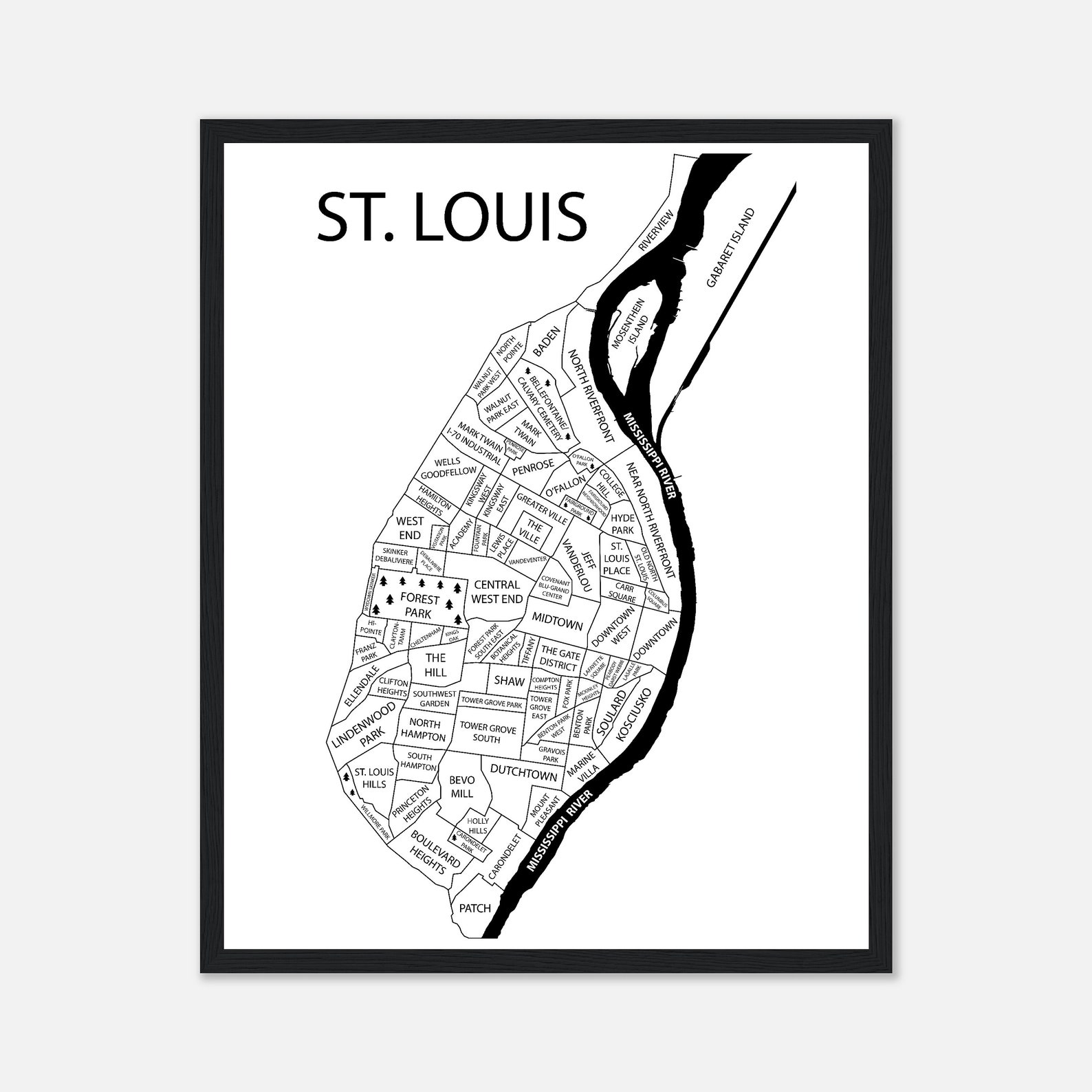 St Louis Neighborhoods Map Print: Missouri Wall Decor, Framed Poster - Etsy