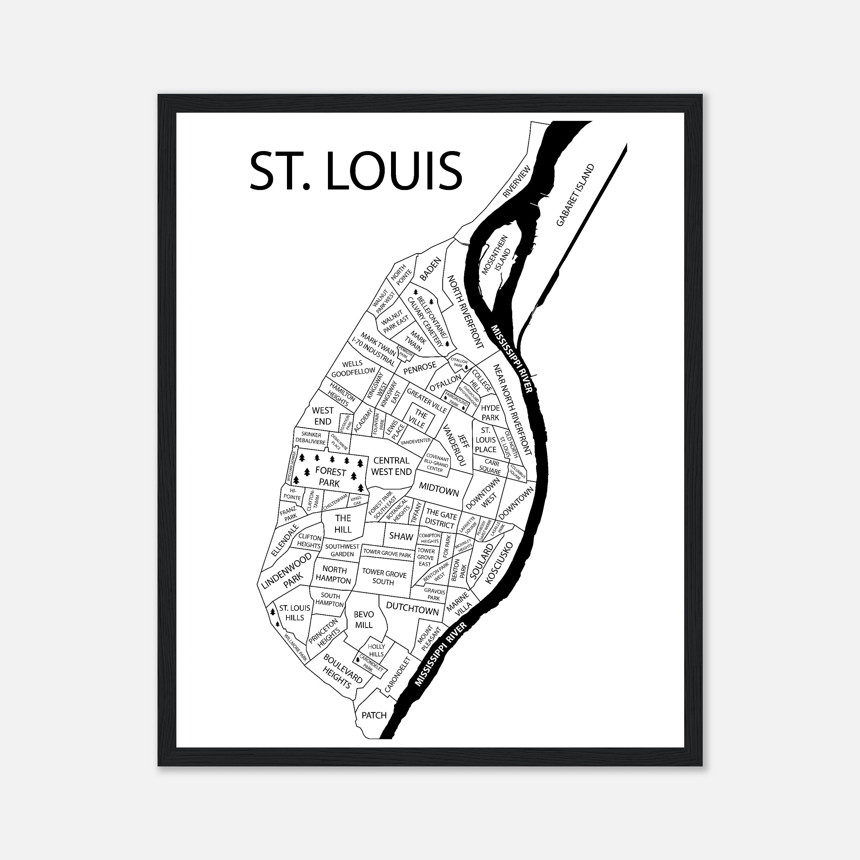 St Louis Neighborhoods Map Print: Missouri Wall Decor, Framed Poster - Etsy