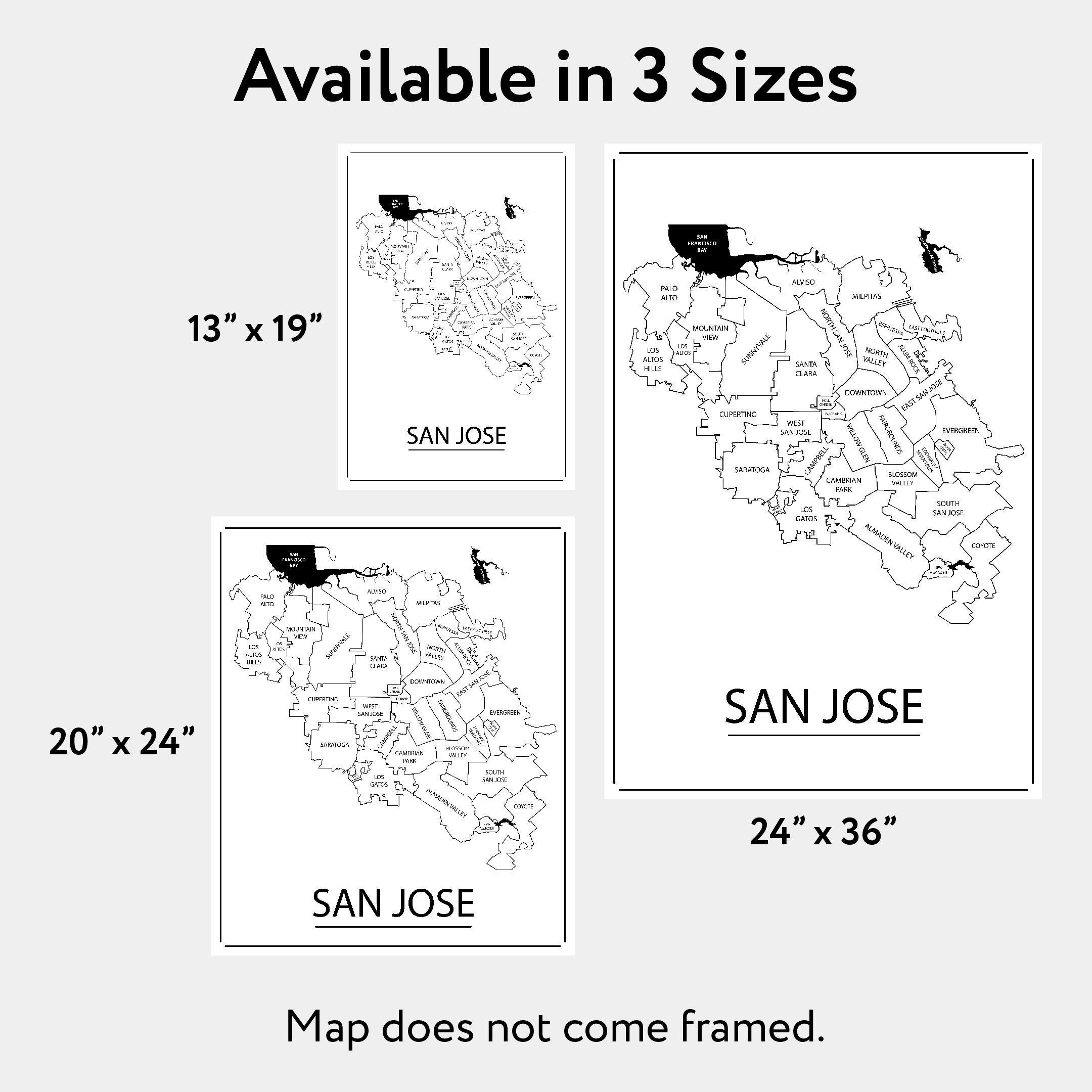 San Jose Map Print City Map Wall Art San Jose Neighborhood - Etsy