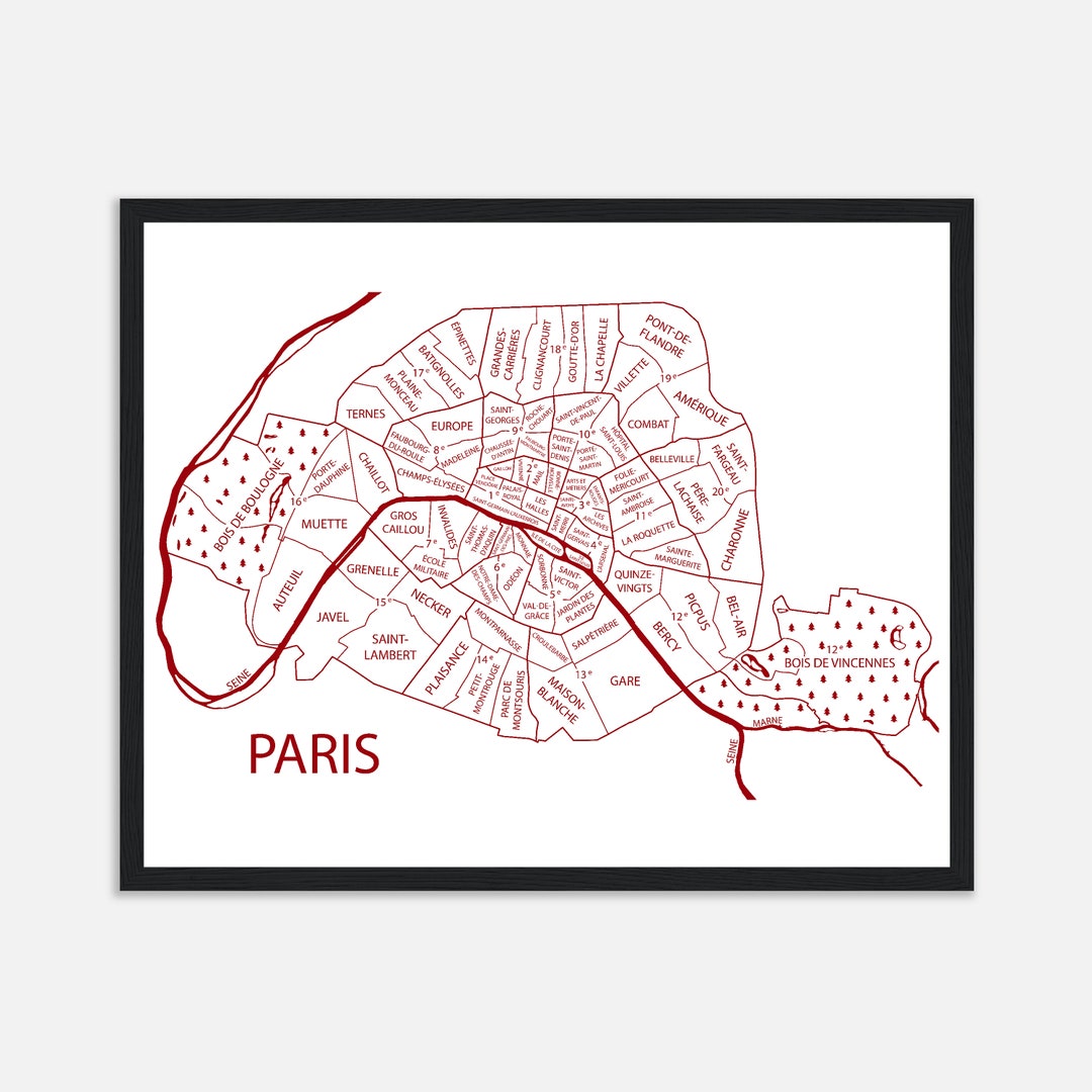 Mapa de París, Mapa de los distritos de París Francia, Colgante ...