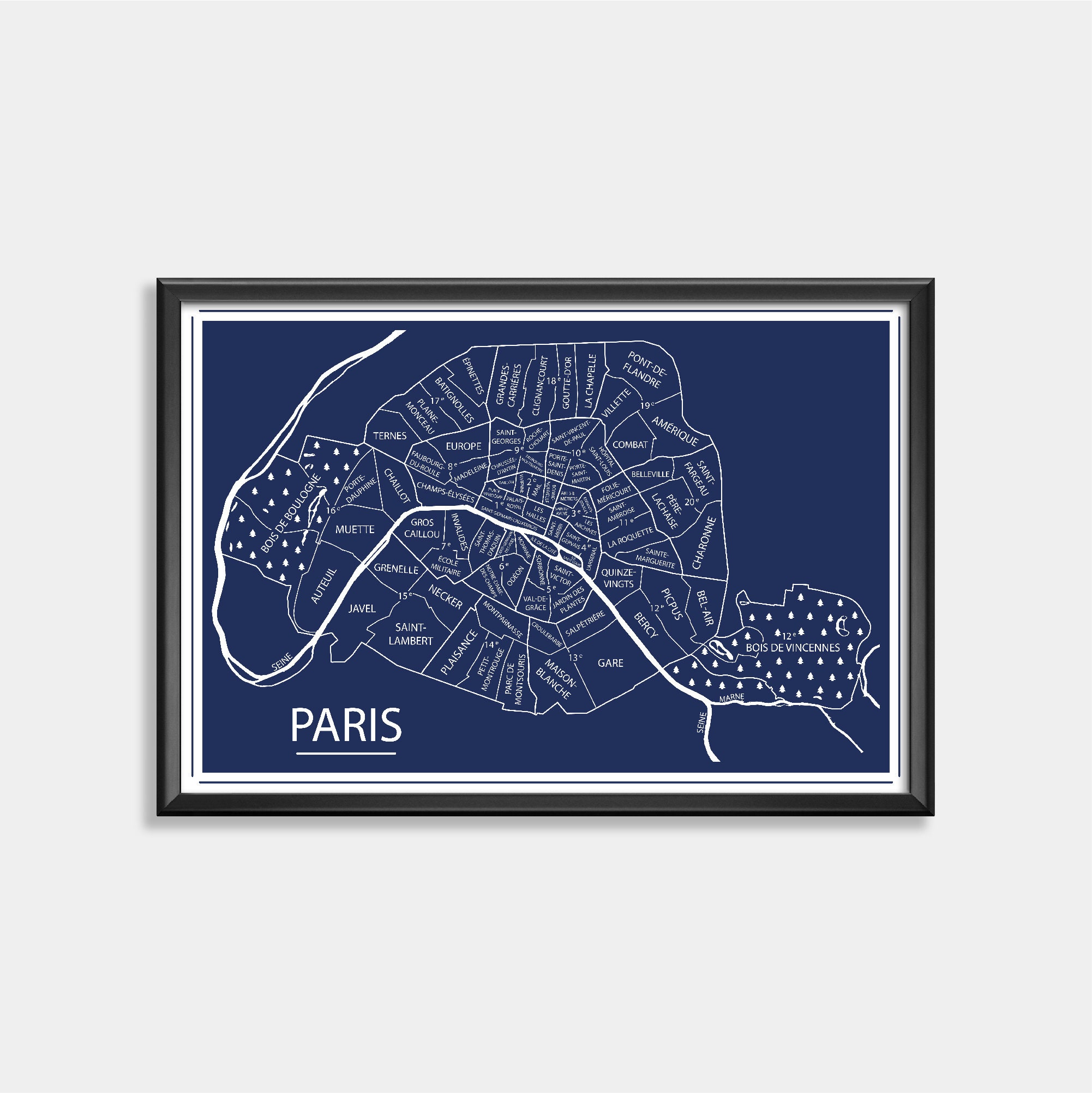 Mapa de París Mapa de los distritos de París Francia Cuelgue - Etsy México
