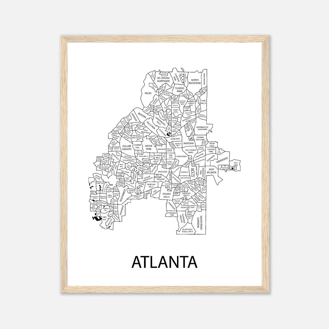 Atlanta Neighborhoods Map Art Print: Georgia Wall Decor - Etsy