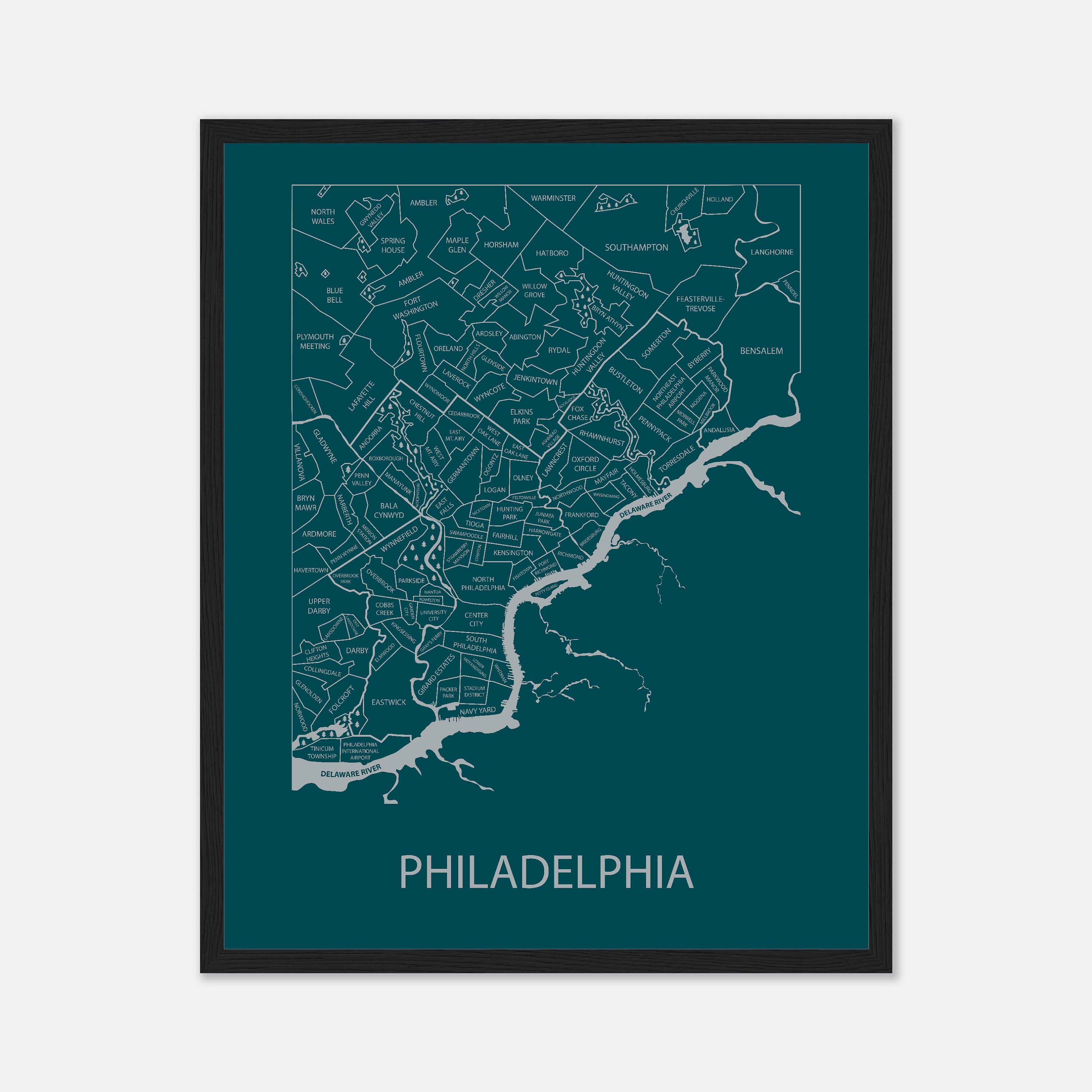 Philadelphia Area Map Art Print, Philadelphia Suburbs Map Poster ...