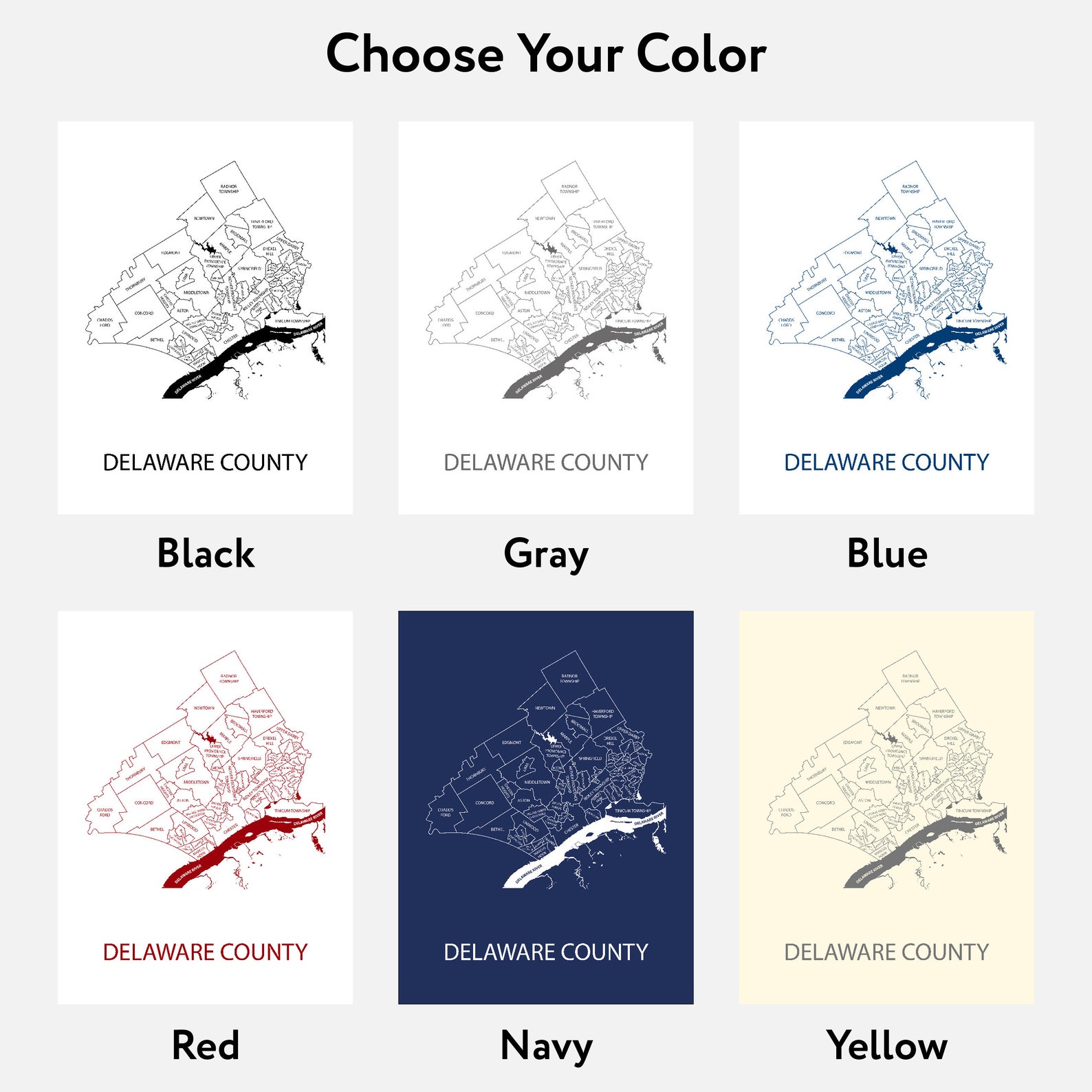 Delaware County PA Map, Customizable Delco PA Print, Personalized Map ...