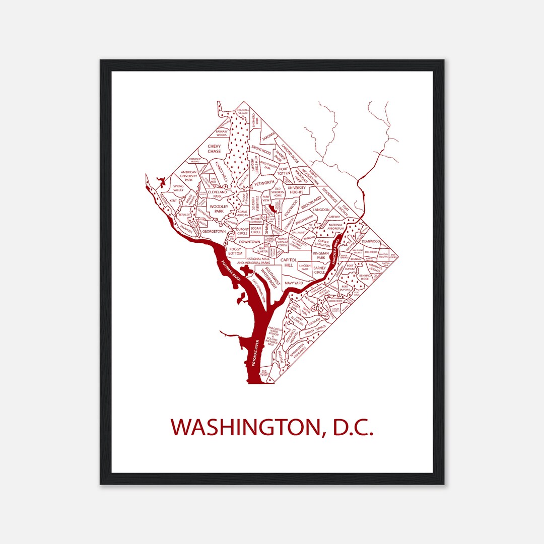 Washington DC Map Print - Large Wall Art for Capitals and Nationals ...