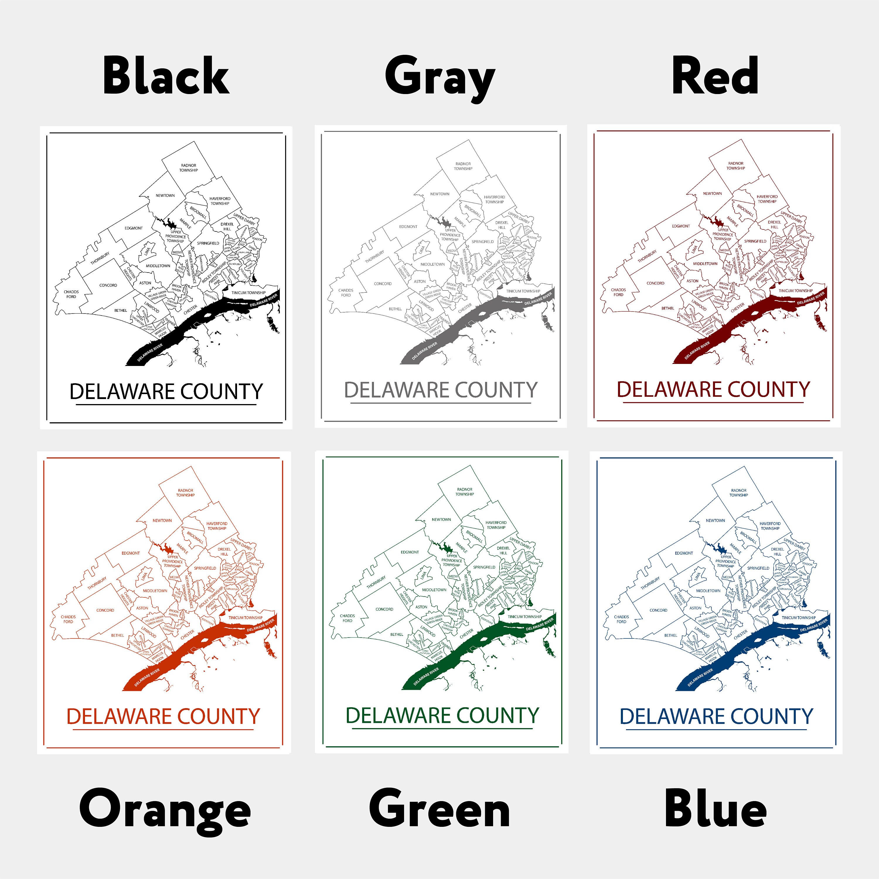 Delaware County PA Map Customizable Delco PA Print | Etsy