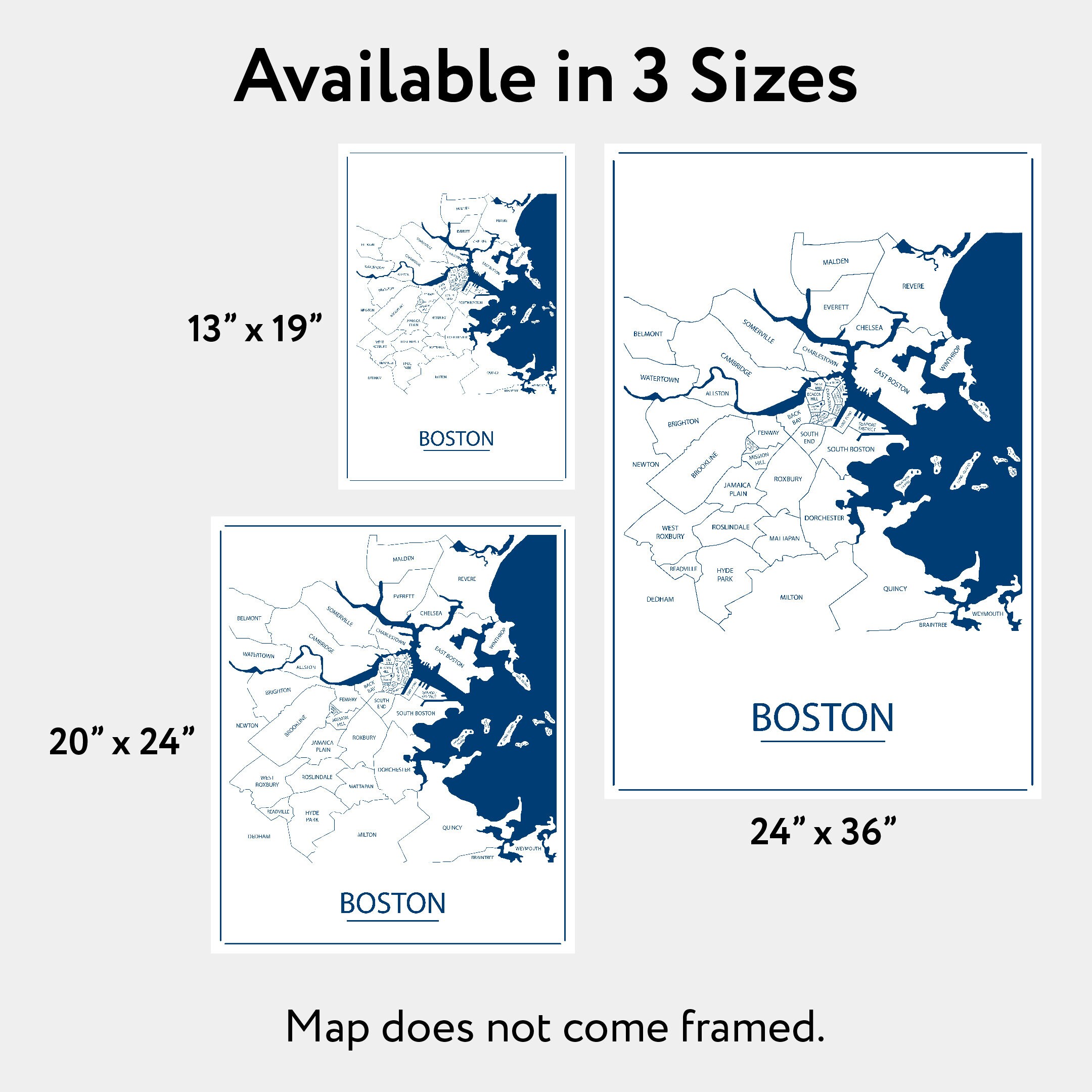 Boston Area Map Print Boston Neighborhood Map Art Wall - Etsy