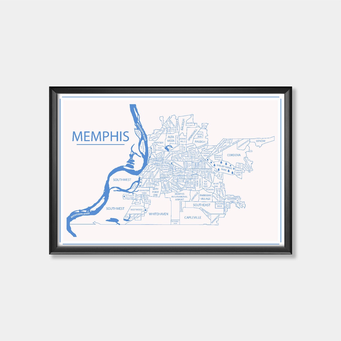 Memphis Map Art Memphis City Print Neighborhood Map Memphis | Etsy